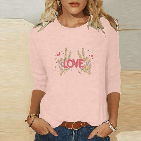 Puyaiuu 3/4 Sleeve Valentine's Shirts for Women Love Heart Cute Graphic ...