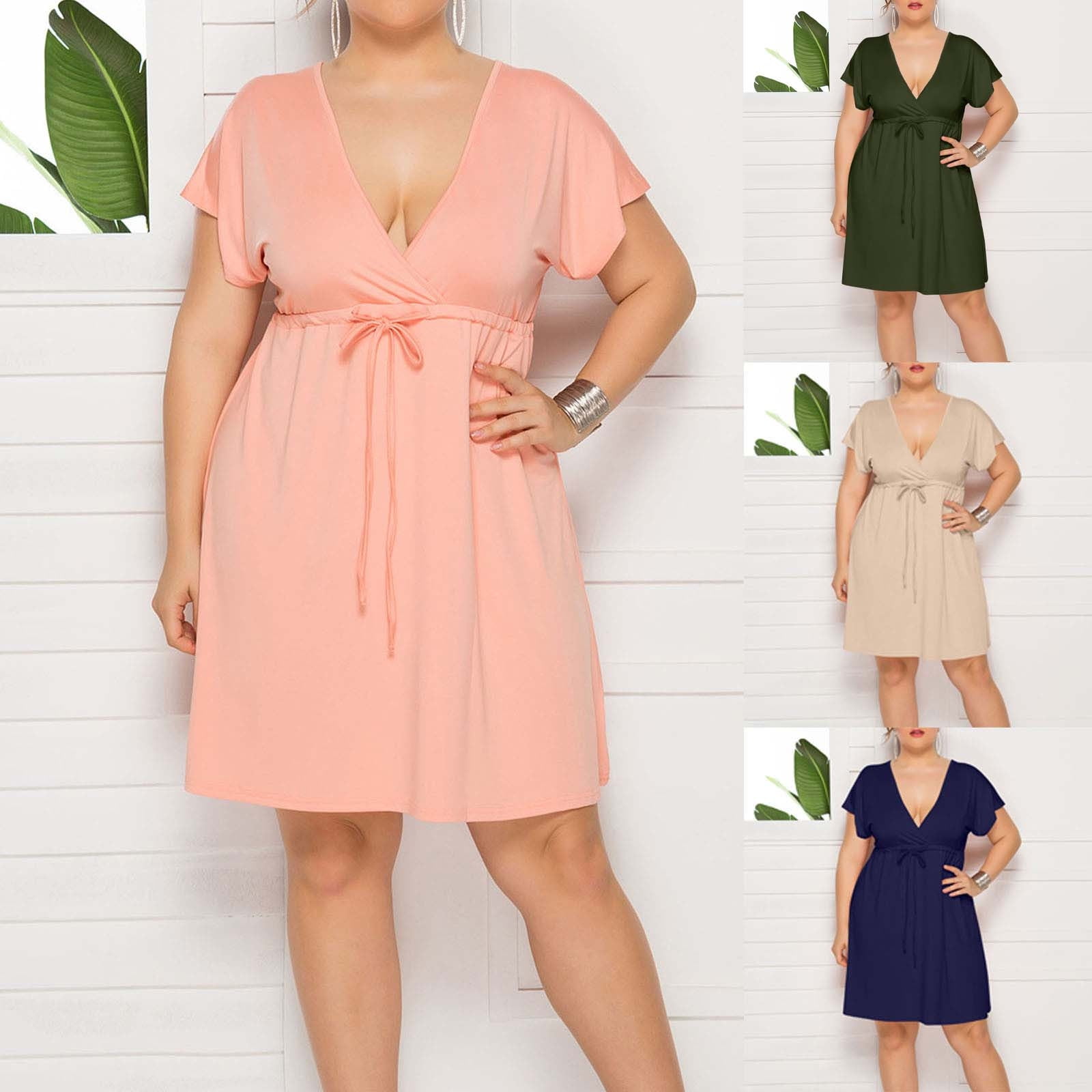 Puyaiuu New Maxi Dresses for Women 2025 Trendy V-Neck Short Sleeve Mid ...