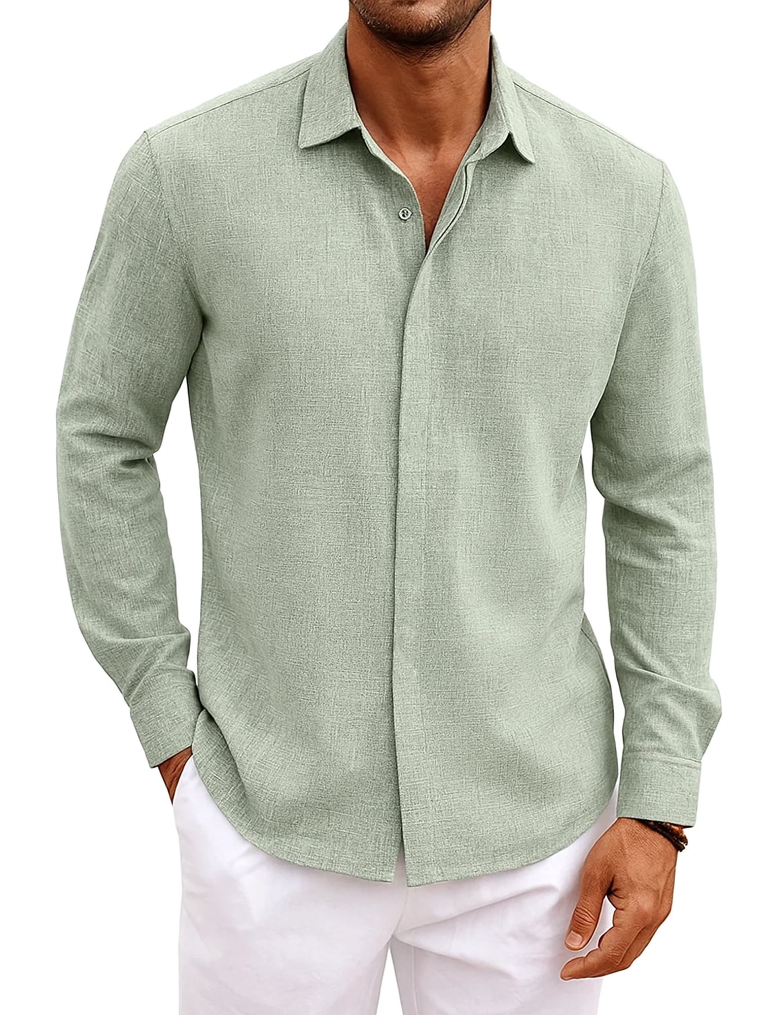 Puztloy BLISS Long Sleeve Mens Dress Shirts Casual Solid Shirts for Men ...