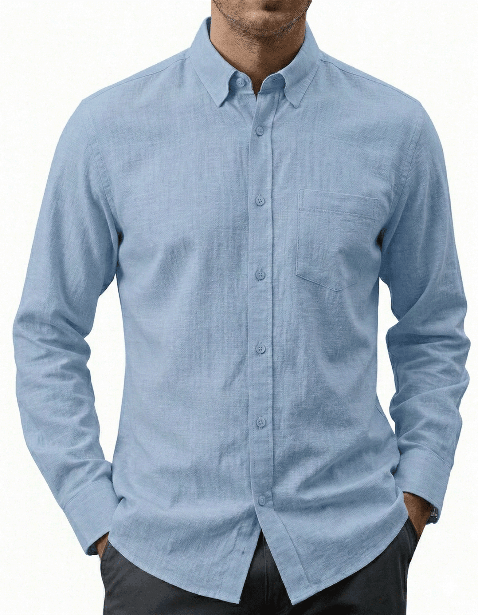 Puztloy Mens Long Sleeve Cotton Linen Shirts Buttons Down Solid Plain ...