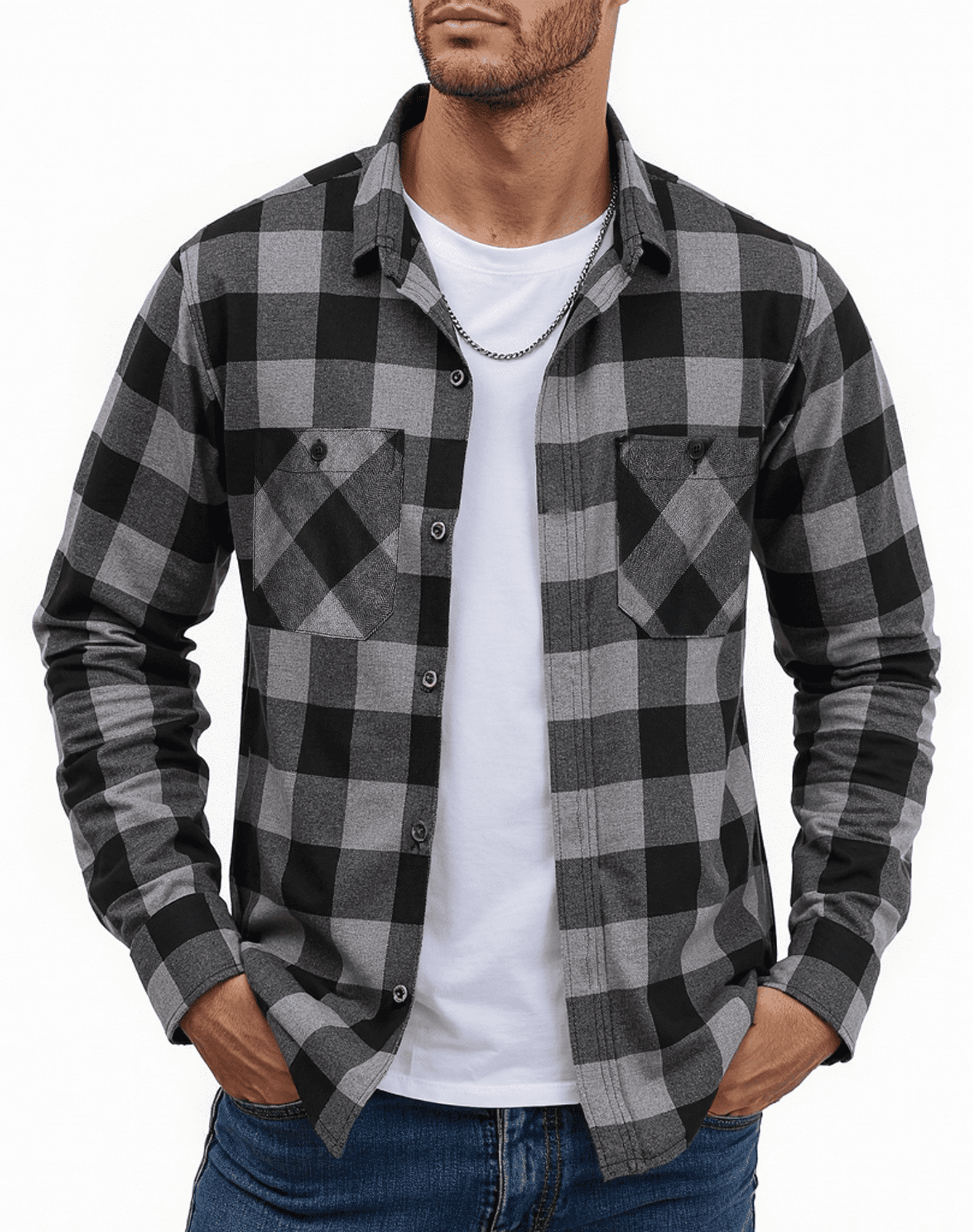 Puztloy Flannel Shirt Men Plaid Button Down Shirts Long Sleeve for Men ...