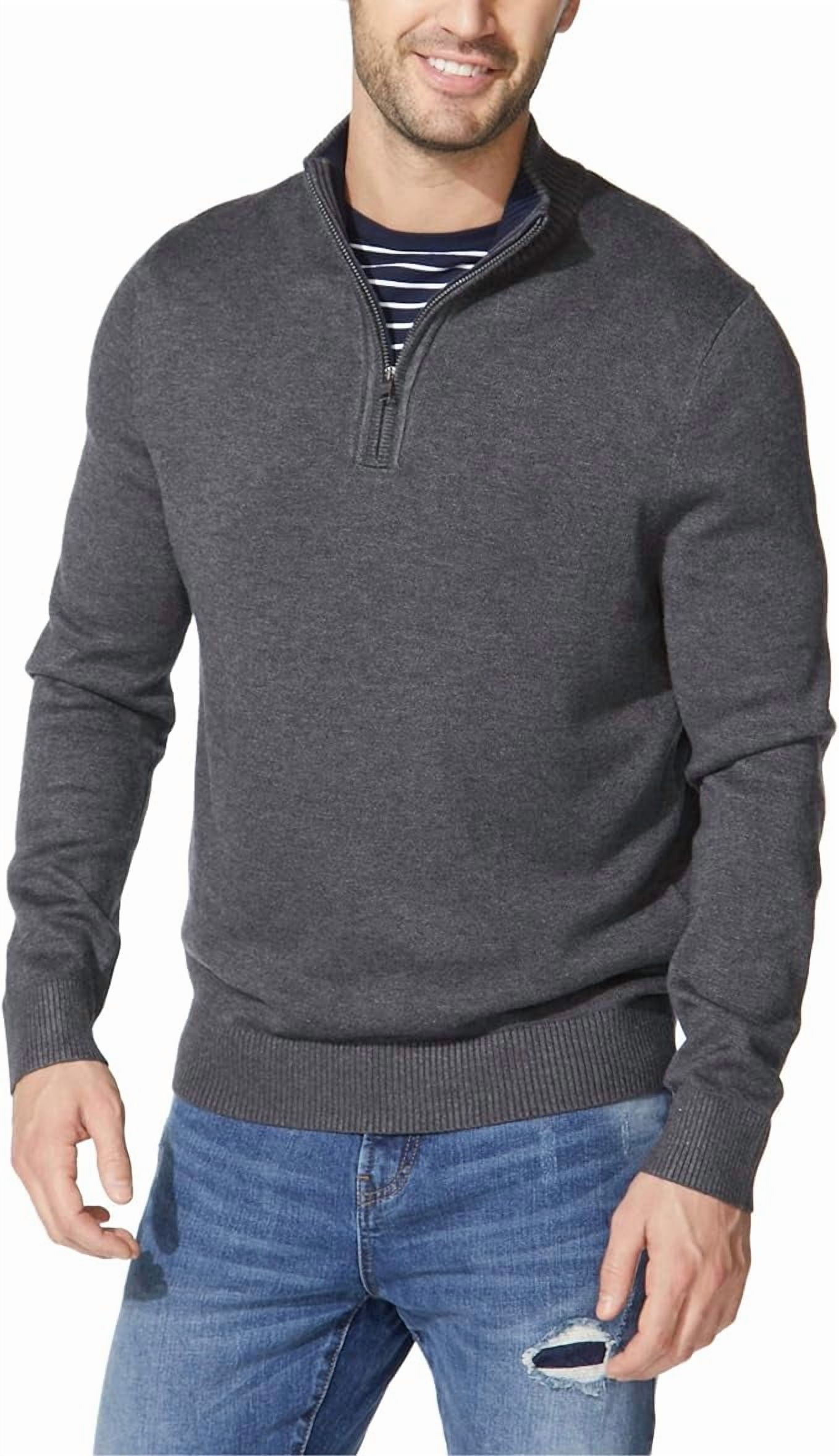 Puztloy Mens Quarter Zip Up Sweaters Mock Neck Pullover Casual Polo ...