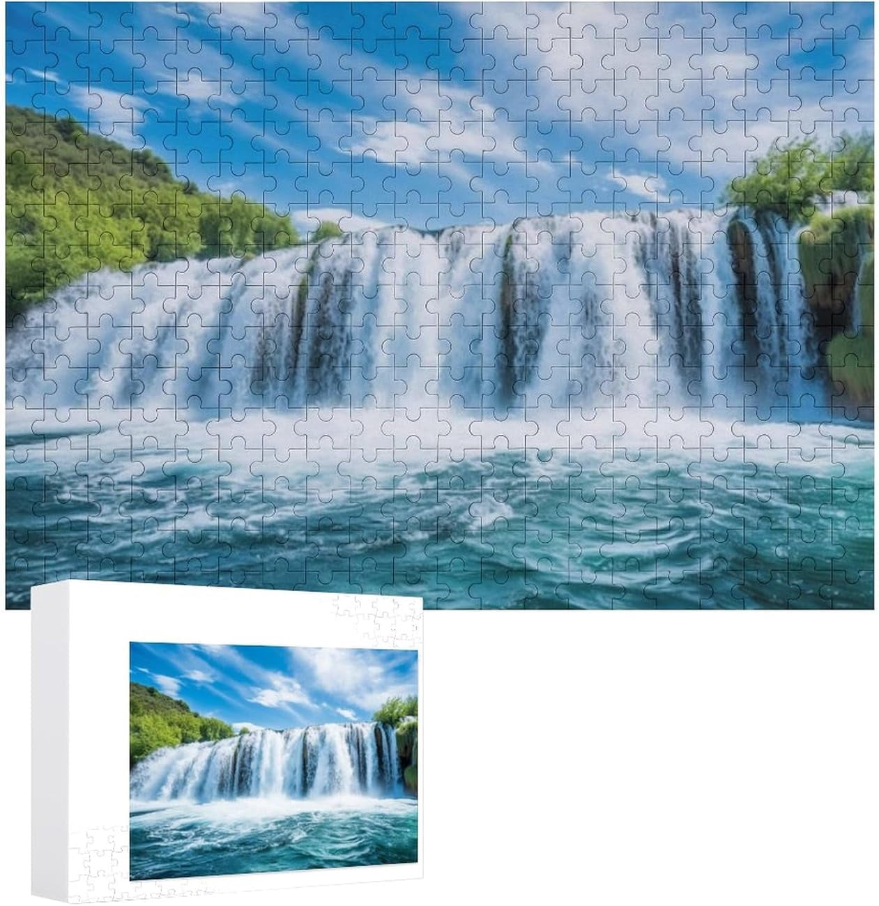 Puzzle 300 Piece Jigsaw Puzzle for Adults A Waterfall with A Blue Sky ...