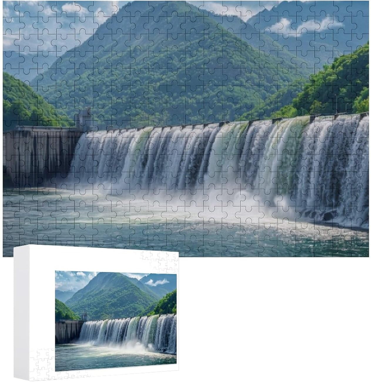 Puzzle 300 Piece Jigsaw Puzzle for Adults Waterfall Dam in A Lush Green ...