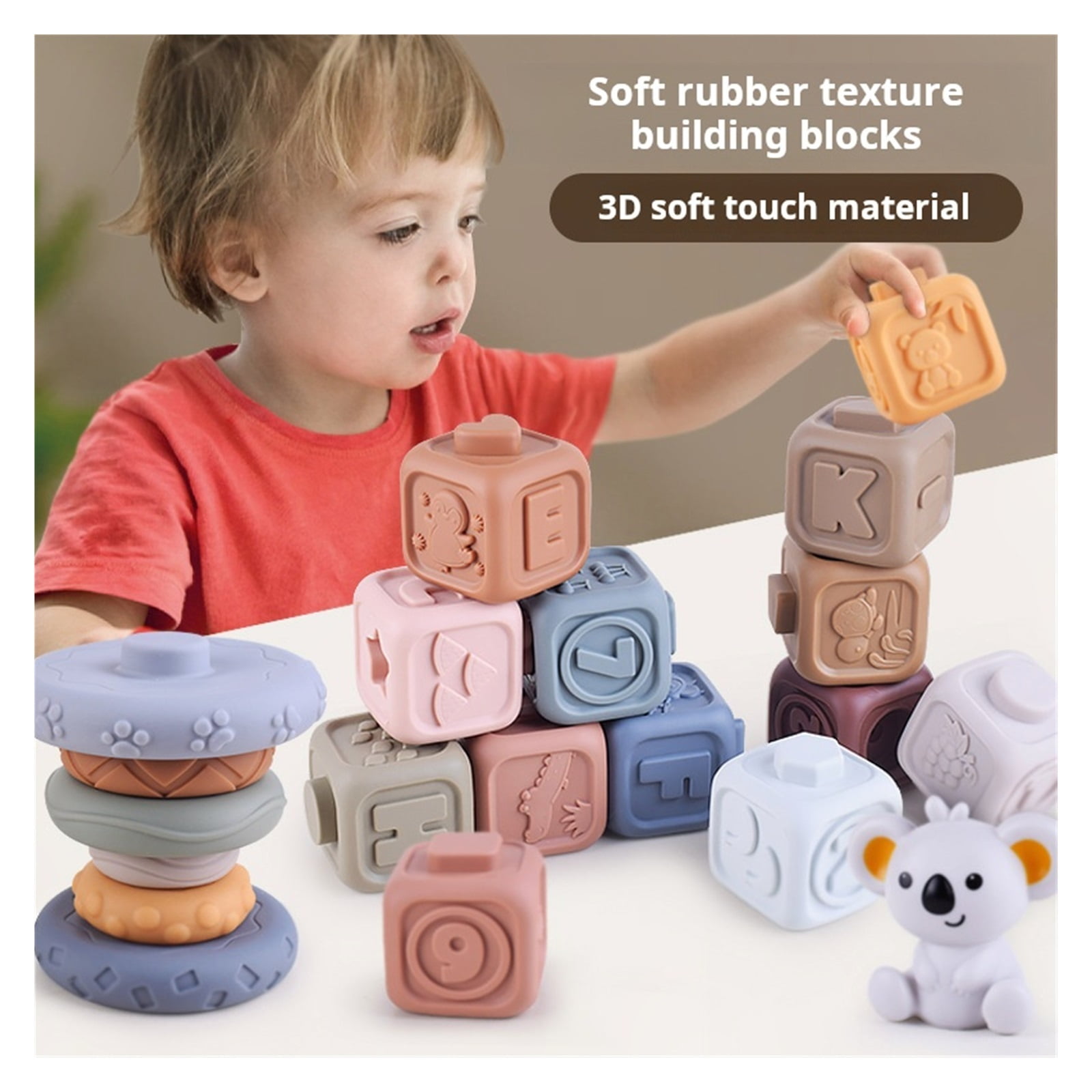 Puzzle Block Cognitive Embossed Cubes Soft Block Stacking Fun Vinyl ...