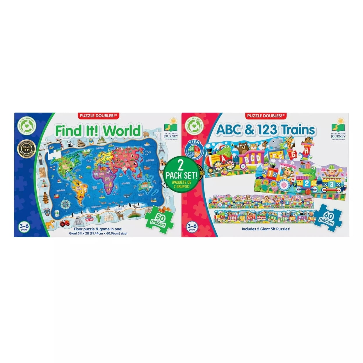 Puzzle Doubles: World Map + Giant ABC and 123 Train Floor Puzzles ...