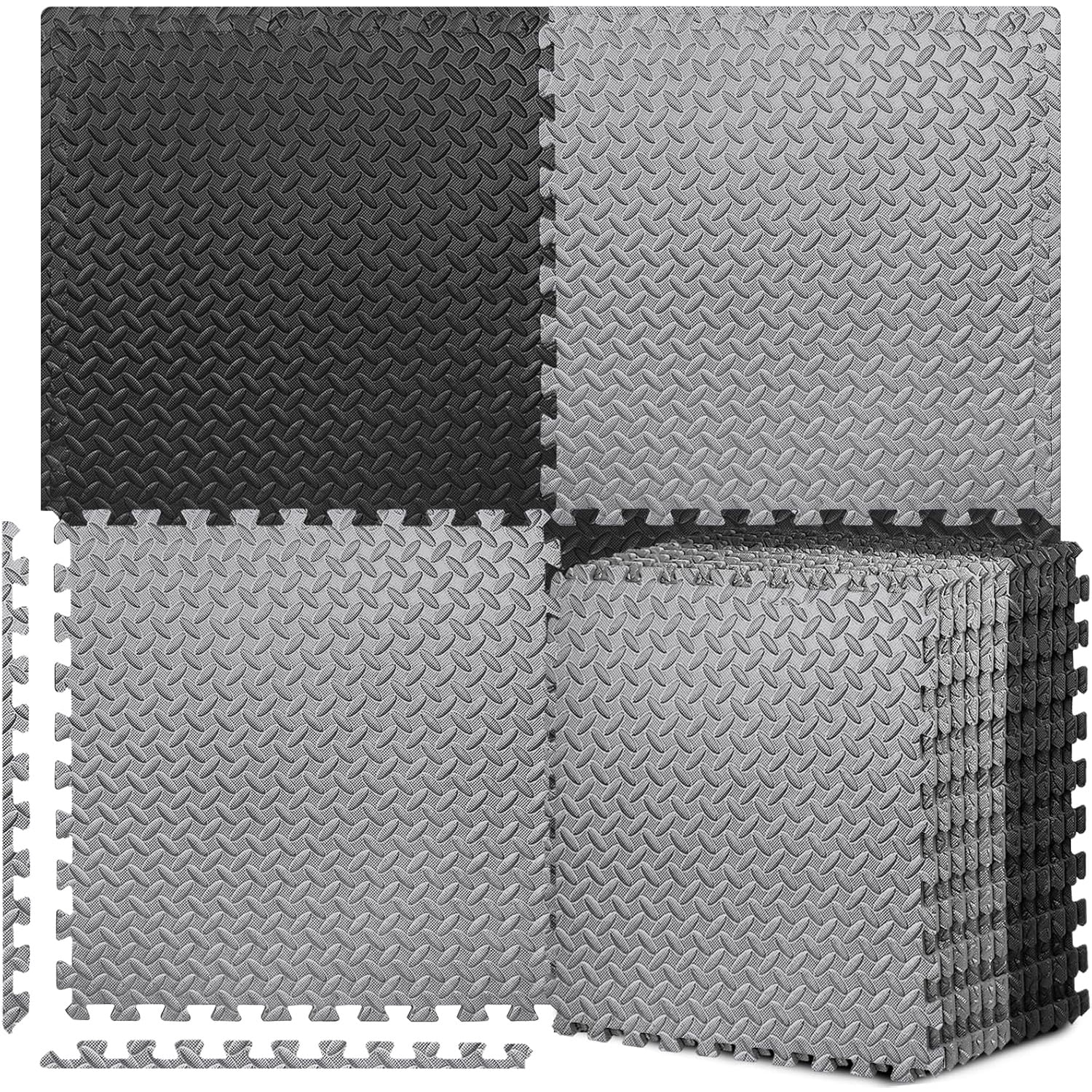 Puzzle Exercise Mat with 12/24/48 Tiles Interlocking Foam Gym Mats, 24 ...