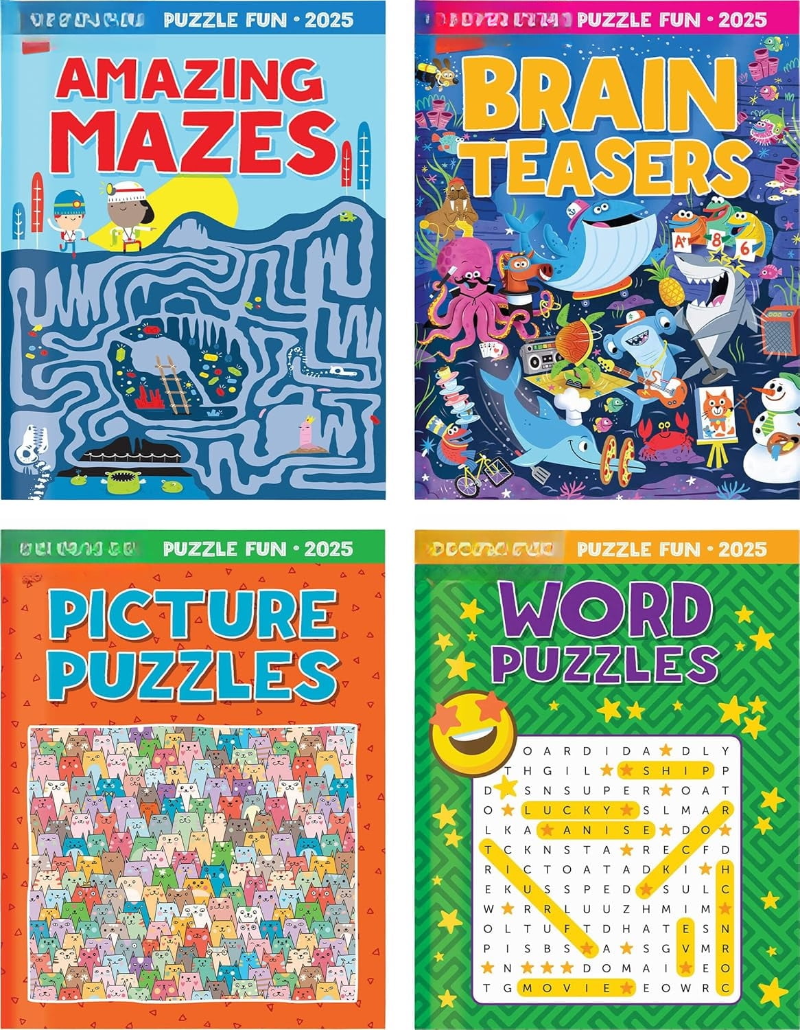 Puzzle Fun 2025 Books for Kids Ages and Up, Book Set of Brain Teasers, Mazes, Word Puzzles and ...