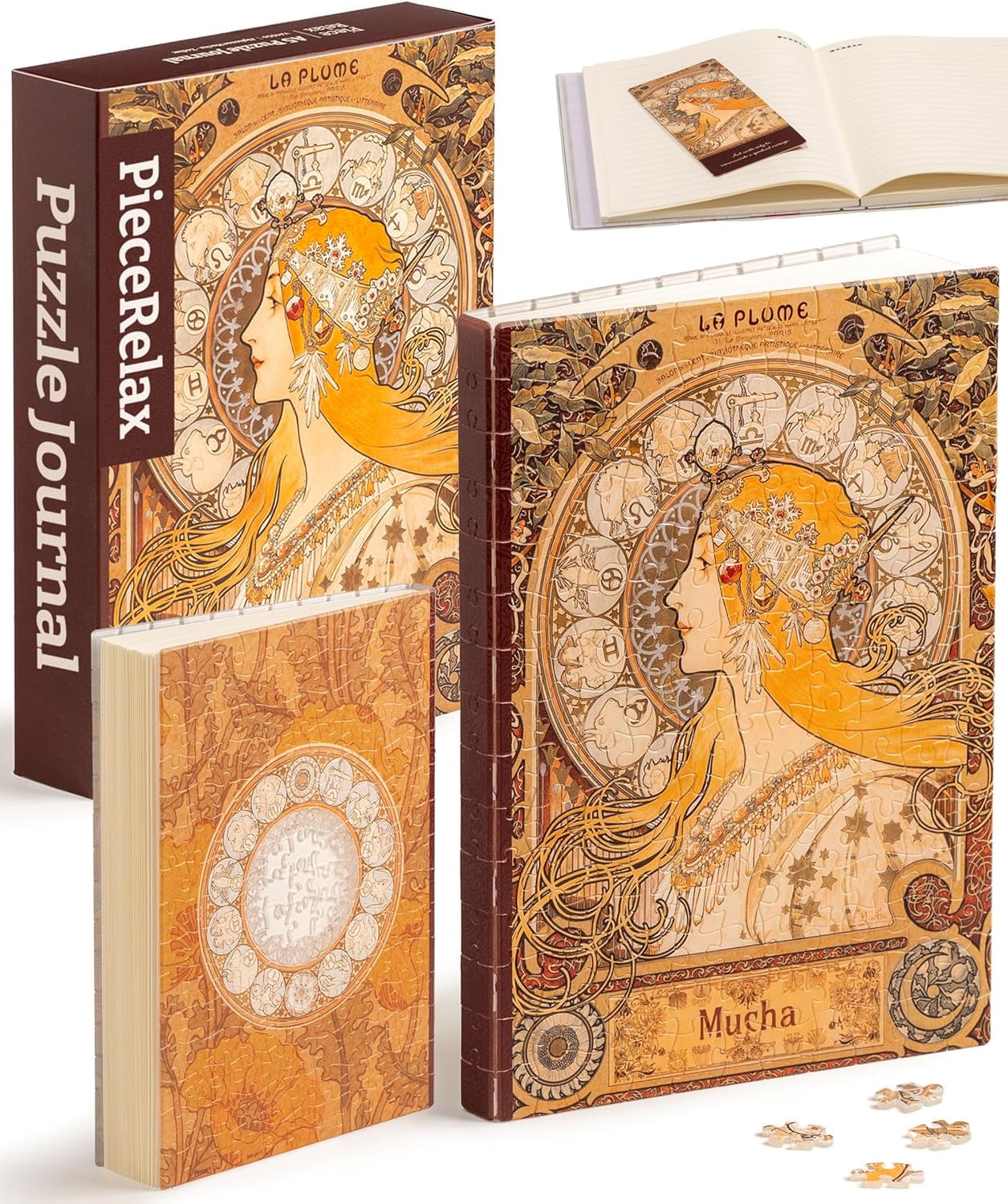 Puzzle Journal Notebook for Adults - Alphonse Mucha - Zodiac Unique A5 Notebook Cover Puzzles ...
