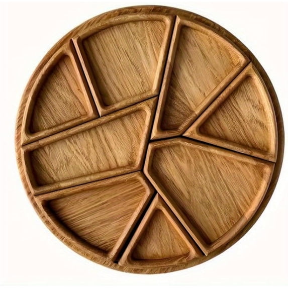 Puzzle-Shaped Wooden Serving Tray with 8 Removable Compartments, Round ...