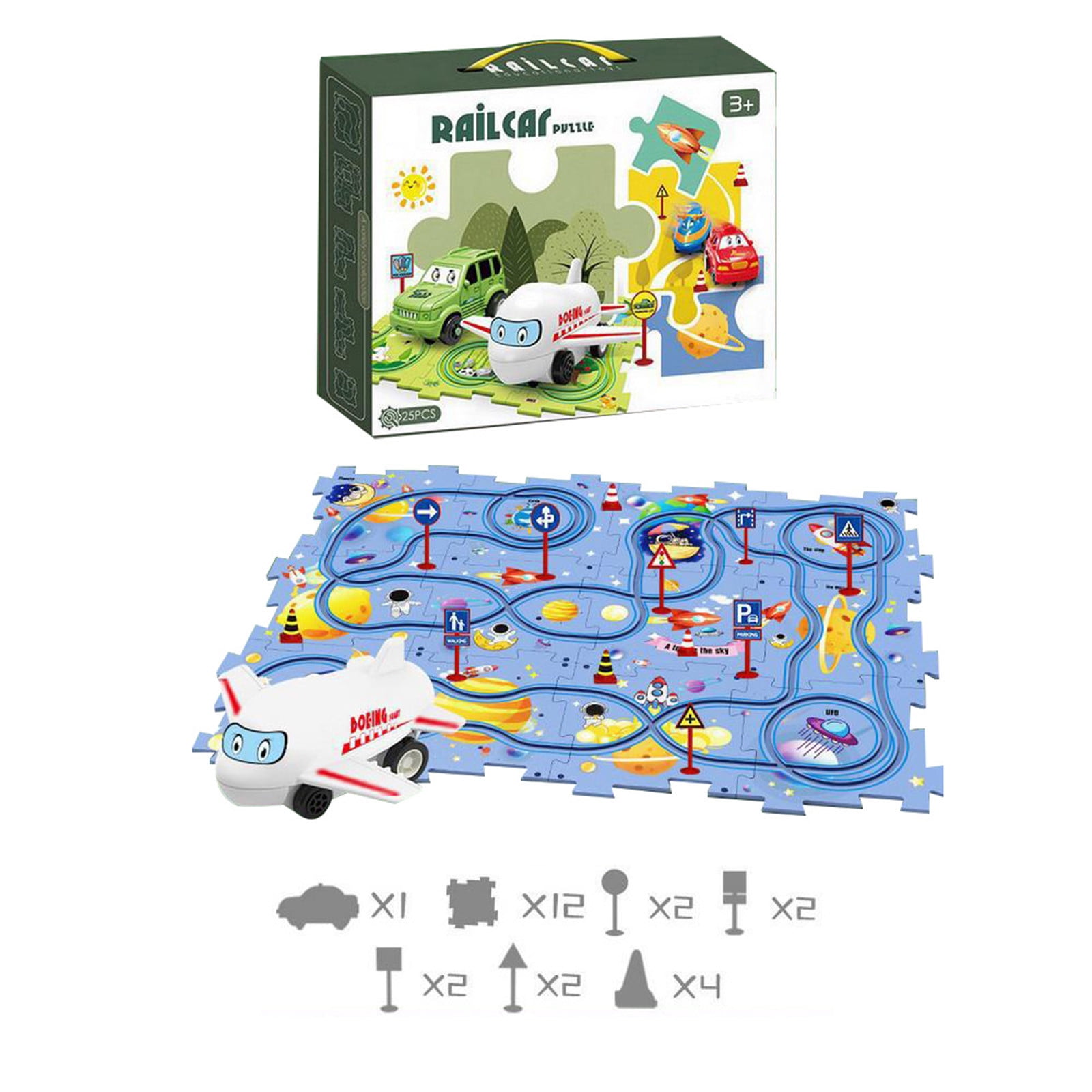 Puzzle Track Car Play Set, Battery-Operated Toy Vehicle & Plastic ...