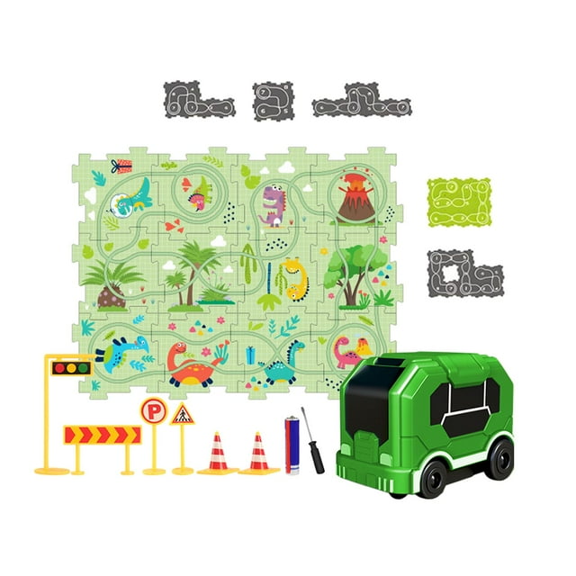 Puzzle Track Car Play Set with Vehicles DIY Assembling Electric Trolley ...