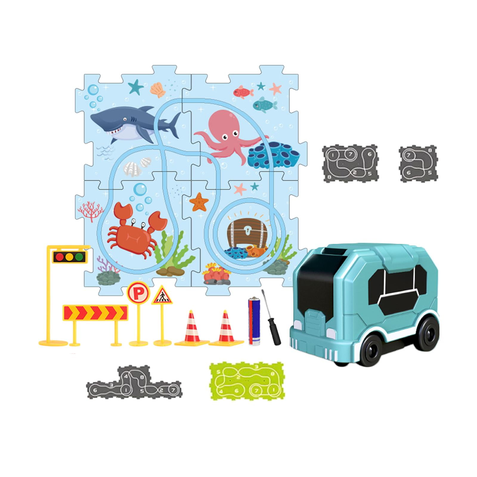 Puzzle Track Car Play Set with Vehicles DIY Assembling Electric Trolley ...