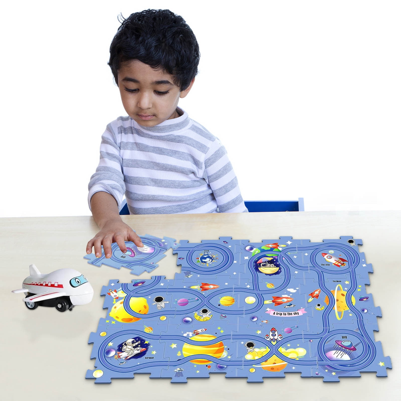 Puzzle Track Car Set, Battery-Operated Toy Vehicle & Plastic Puzzle ...