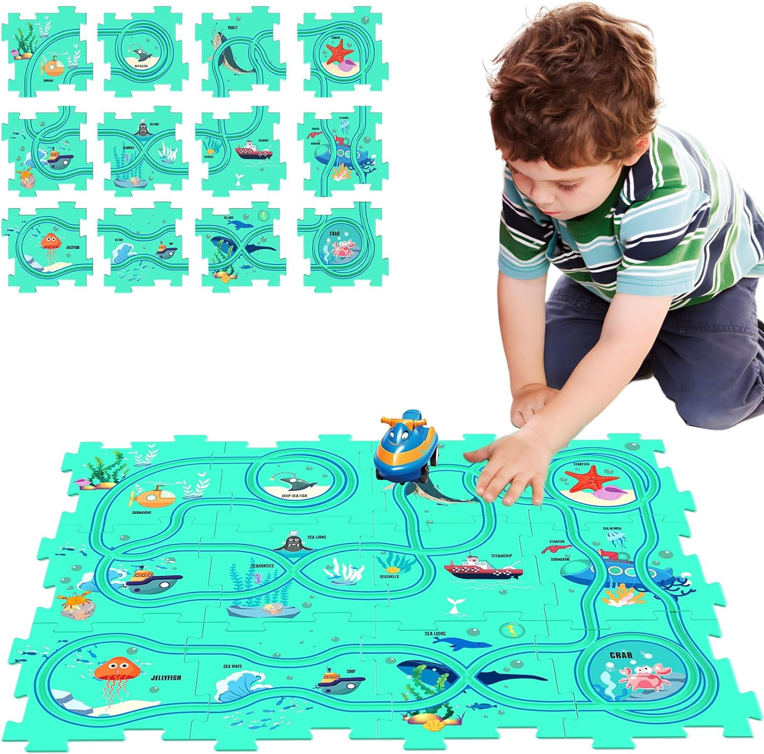 Puzzle Track Play Set, Battery-Operated Toy Vehicles & Plastic Puzzle ...
