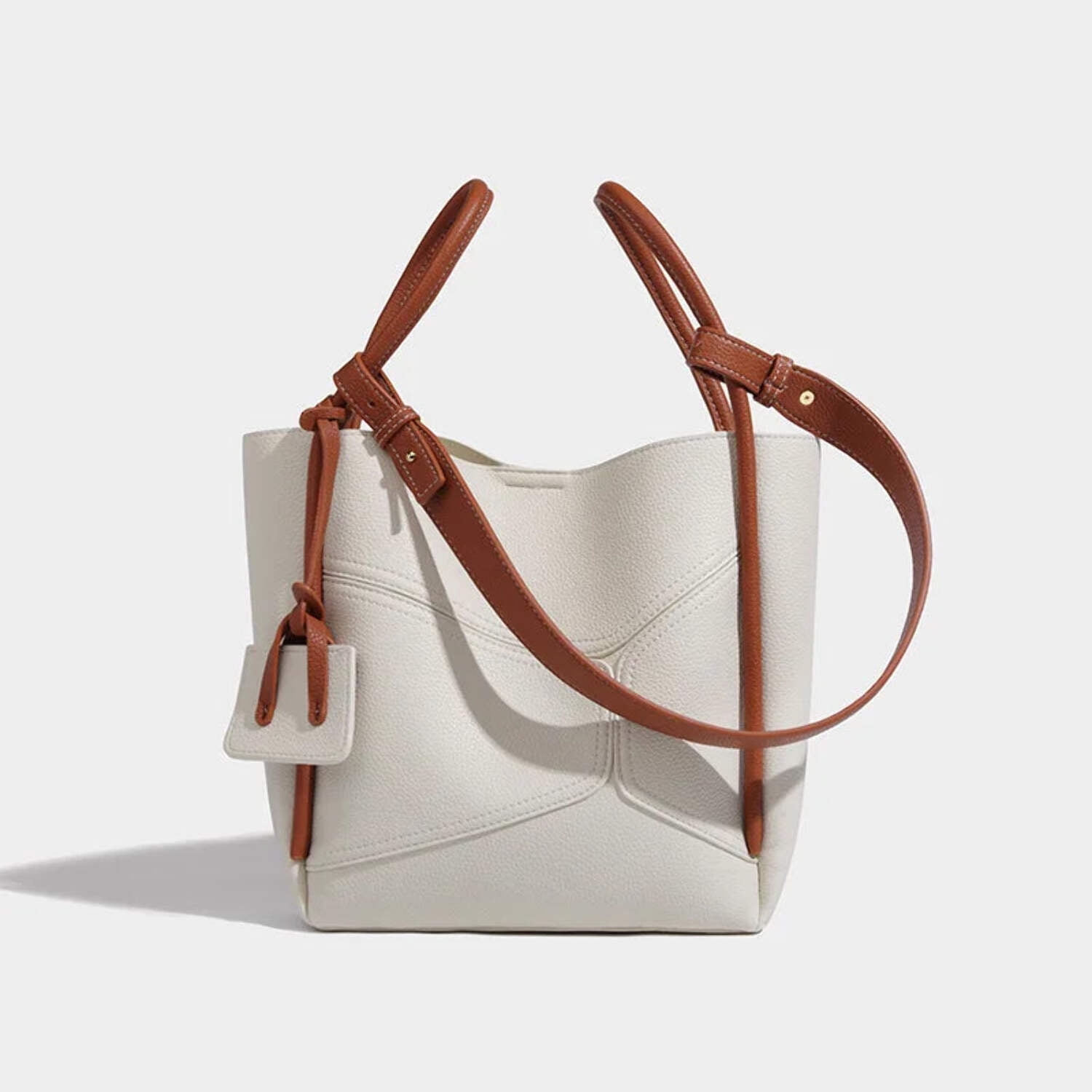 Puzzle geometric Bucket bag Tote leather texture patchwork design ...