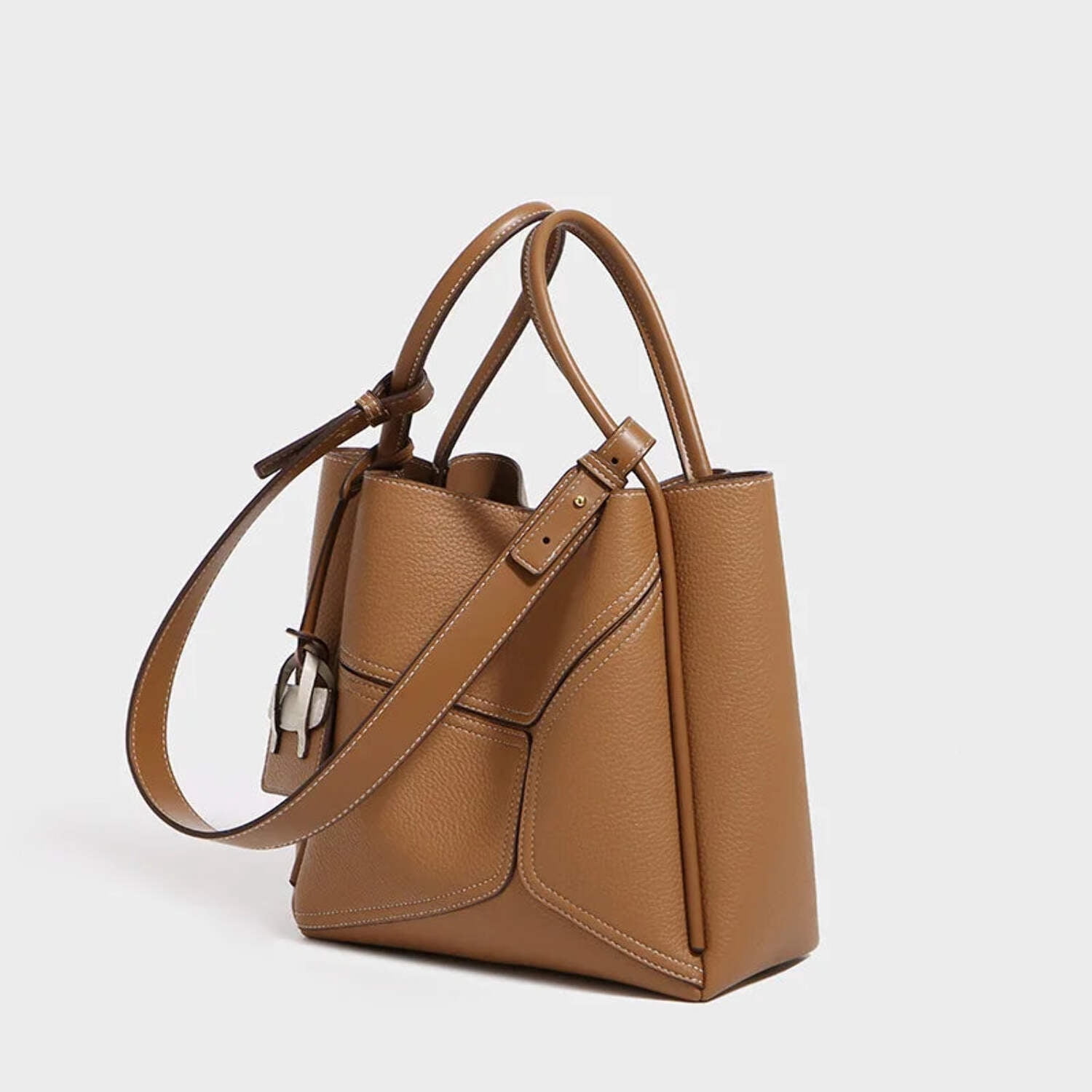 Puzzle geometric Bucket bag Tote leather texture patchwork design ...