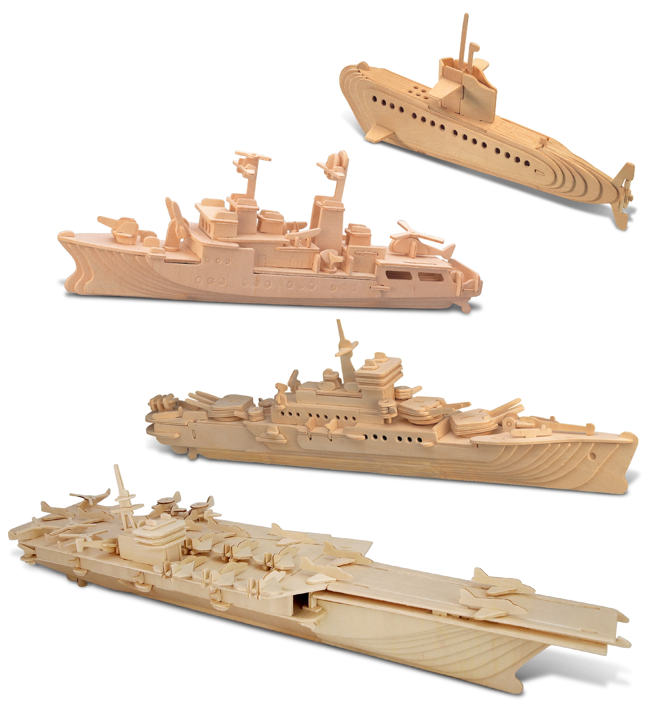 Puzzled 3D Naval Ships Wooden Puzzle Bundle - Submarine, Destroyer ...