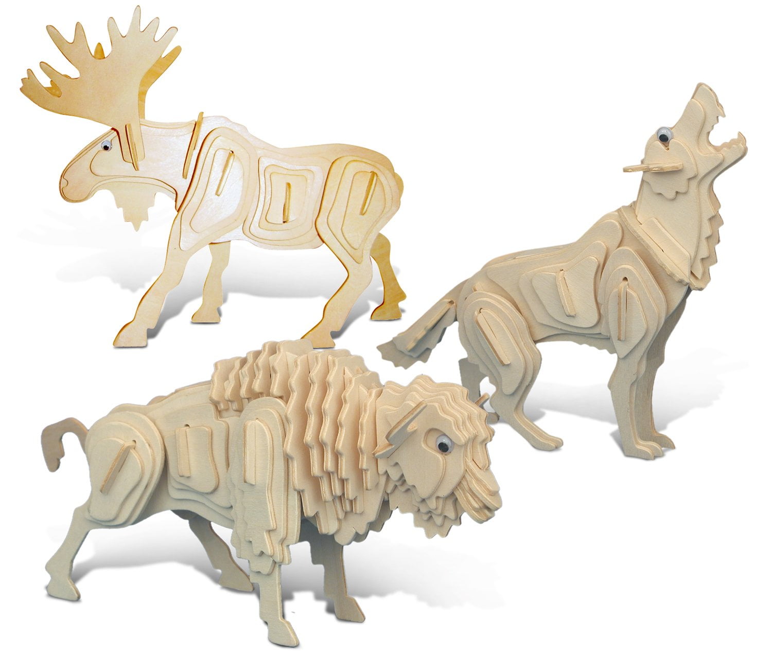 Puzzled Bundle of Wolf, MMF7 Moose, & Buffalo Wooden 3D Kits, Fun ...