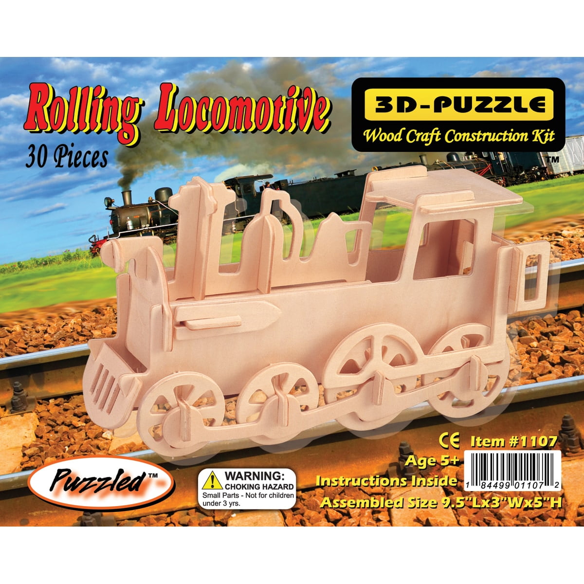 Puzzled 3D Puzzle Rolling Locomotive Train Wood Craft Construction Model Kit, Fun & Educational ...