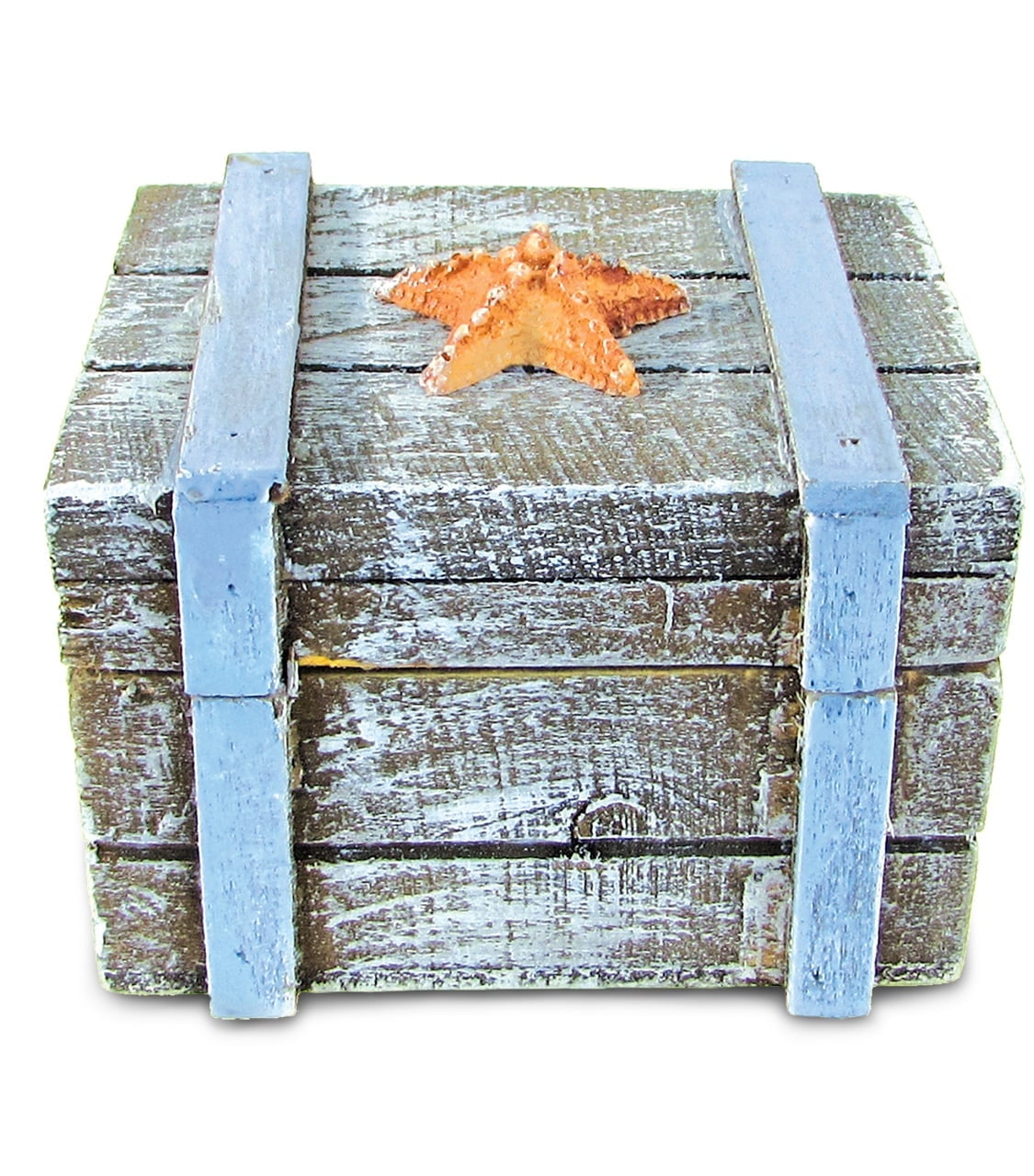 Puzzled Wooden Treasure Chest with Orange Starfish Jewelry Box, 3.5 ...
