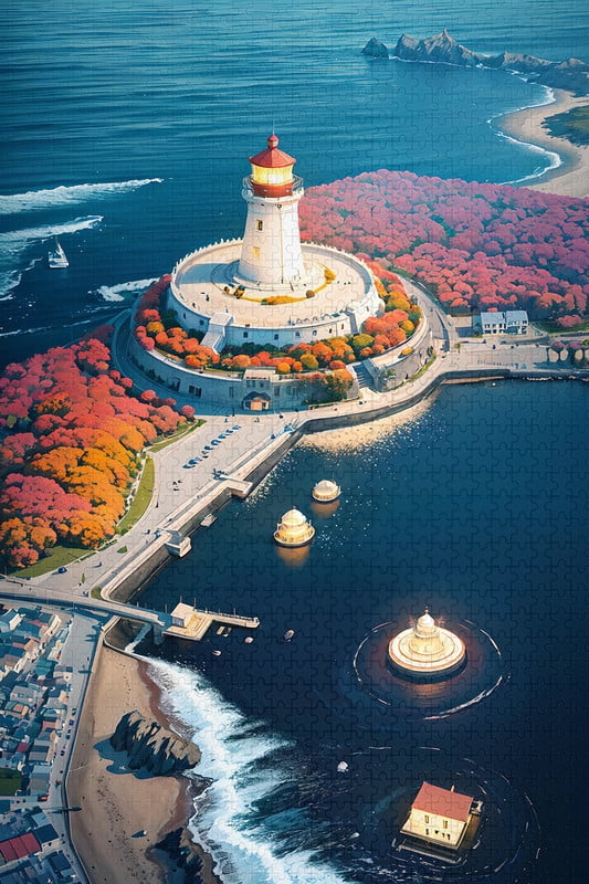 Puzzles 500 Pieces - Sea Villa Sunset Lighthouse Scenery - Challenging ...