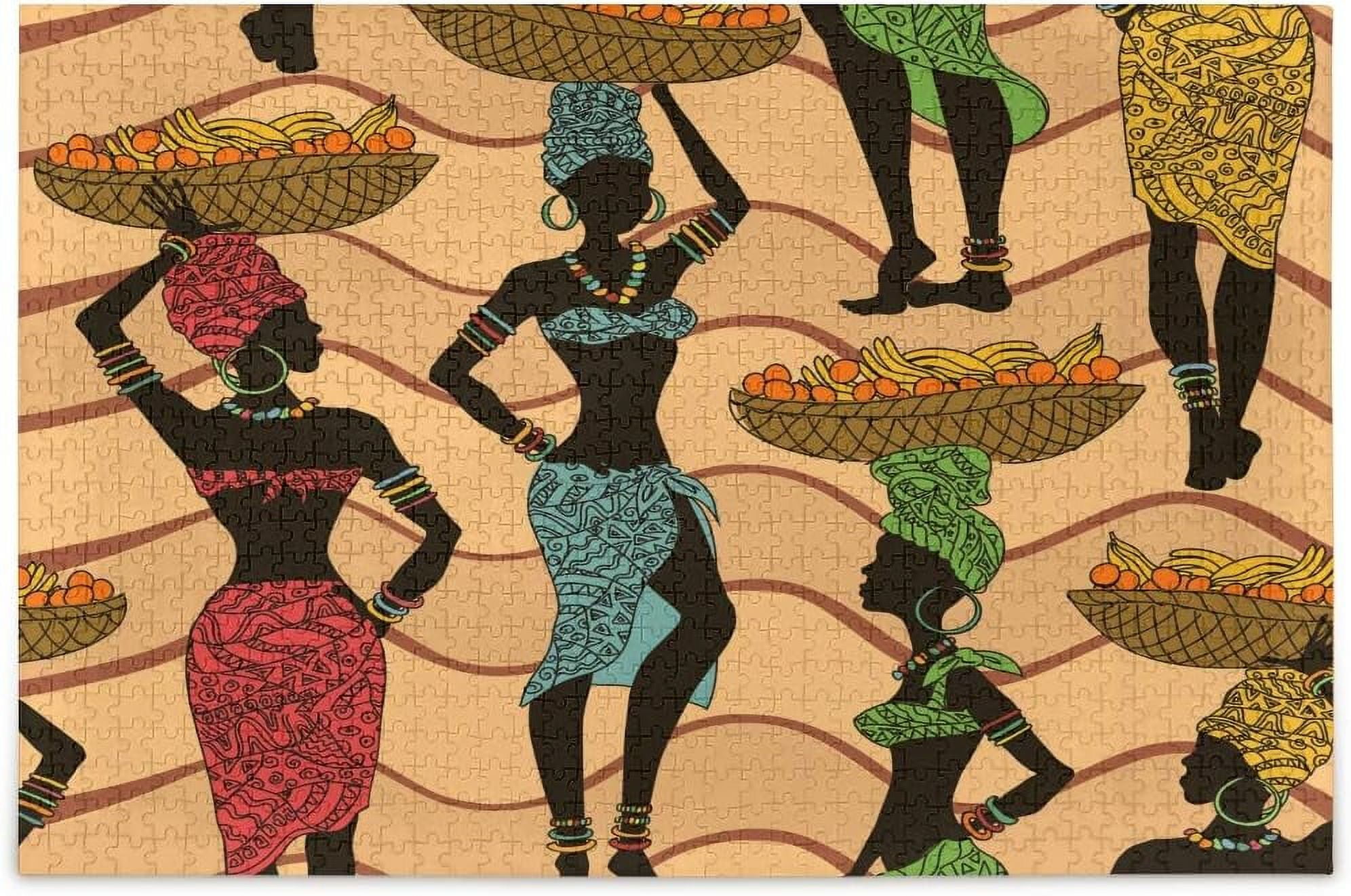 Puzzles for Adults 1000 Piece Colorful African Women Fruits Yellow ...