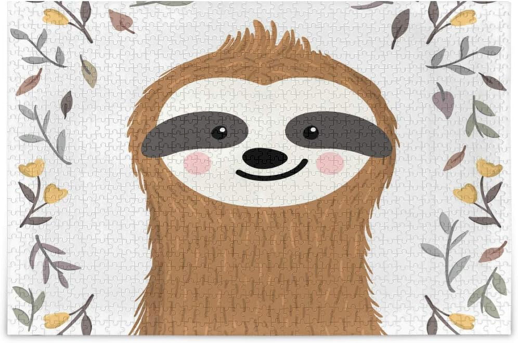 Puzzles for Adults 1000 Piece, Cute Funny Sloth Animal Floral , Large ...