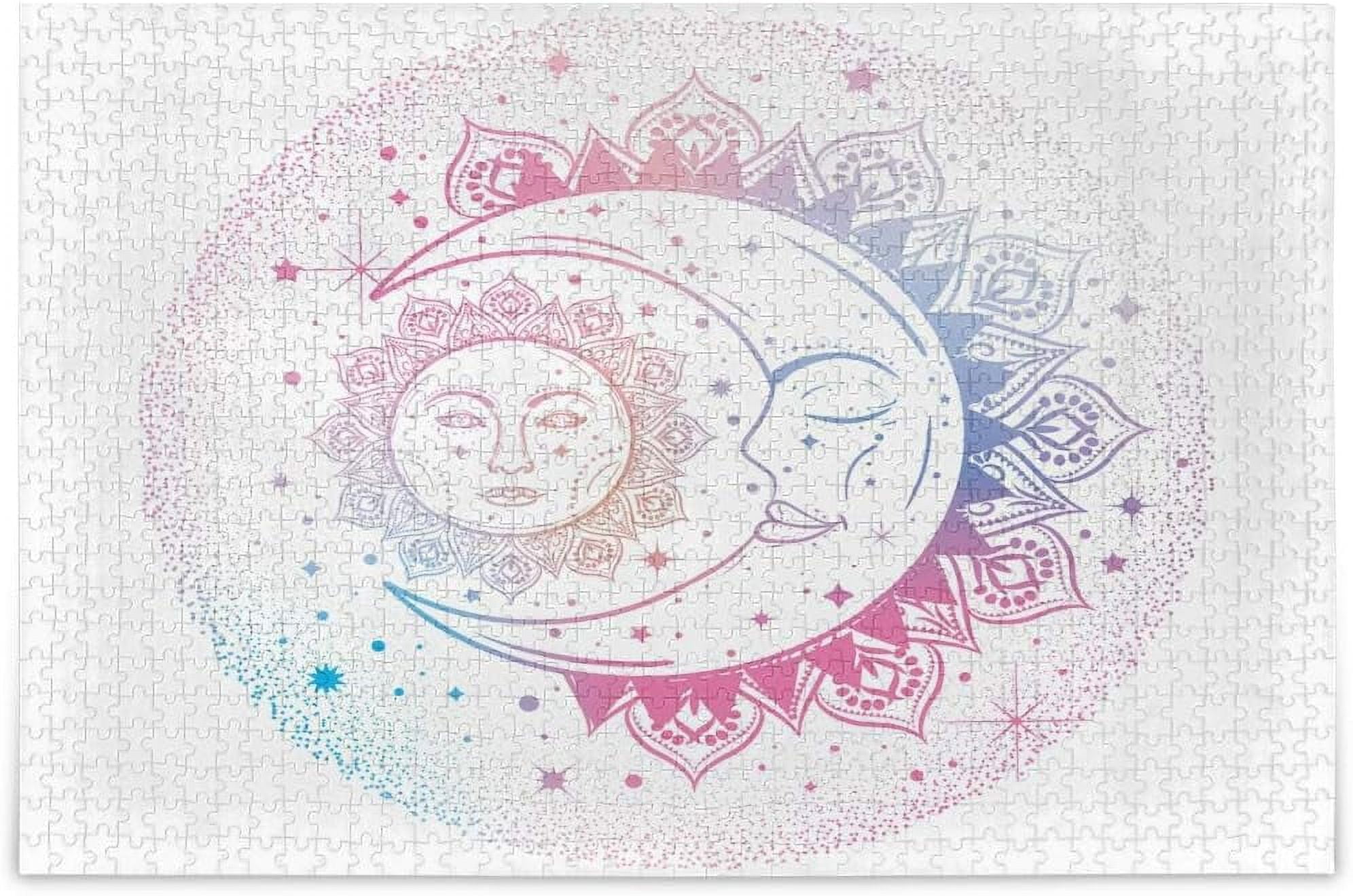 Puzzles for Adults 1000 Piece Ethnic Mandala Form with Crescent Moon Jigsaw Puzzles Kids ...