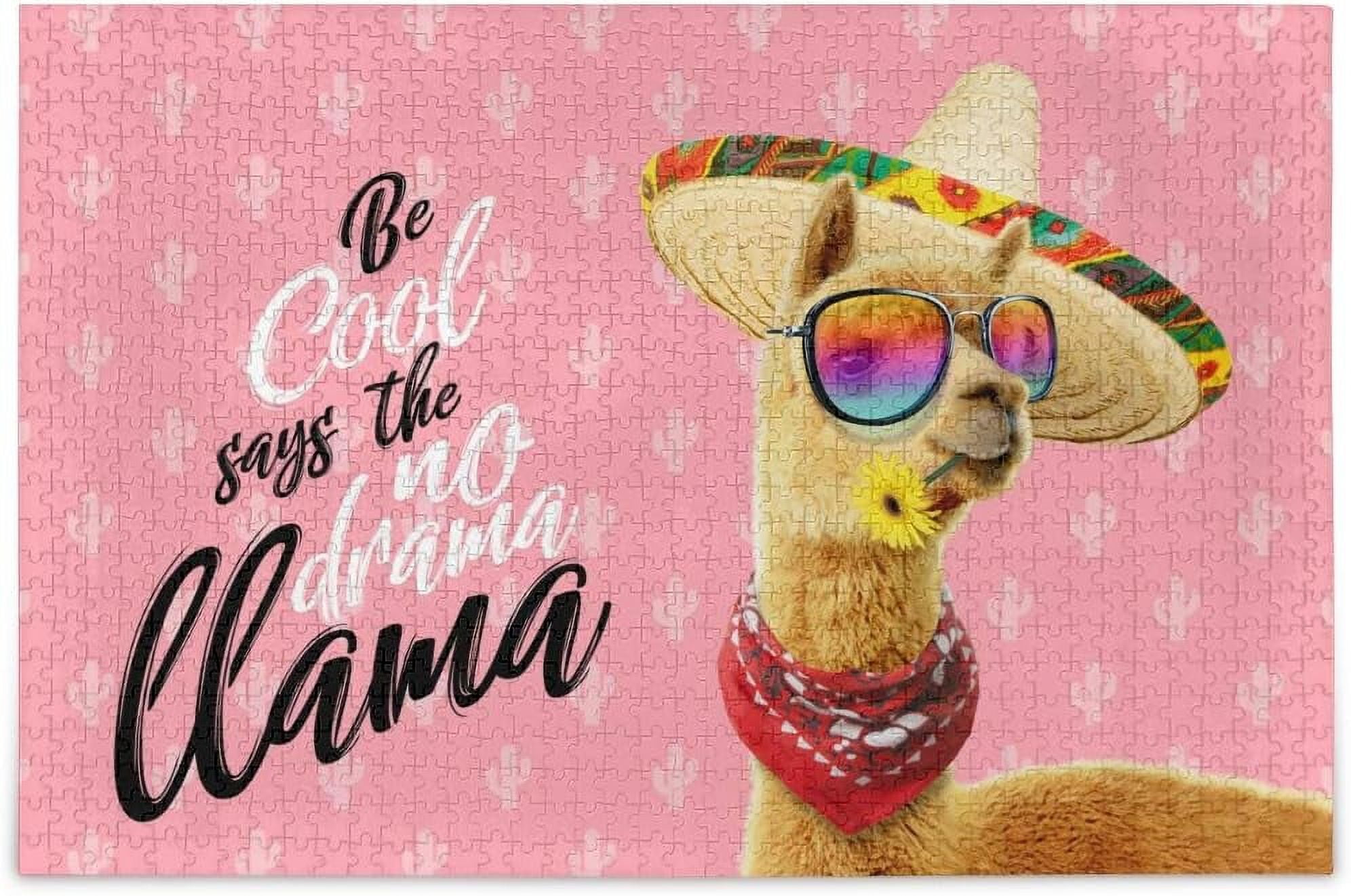 Puzzles for Adults 1000 Piece Pink Cactus Funny Cool Llama Alpaca ...