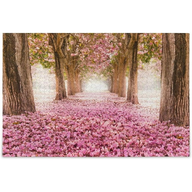 Puzzles for Adults 1000 Piece Romantic Tunnel of Pink Flower Trees ...