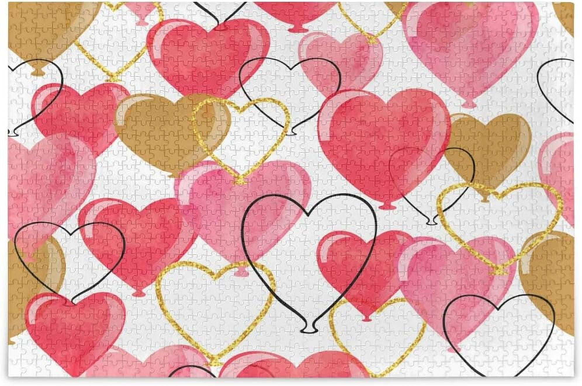 Puzzles for Adults 1000 Piece Valentines Day Pink Golden Heart Balloons ...