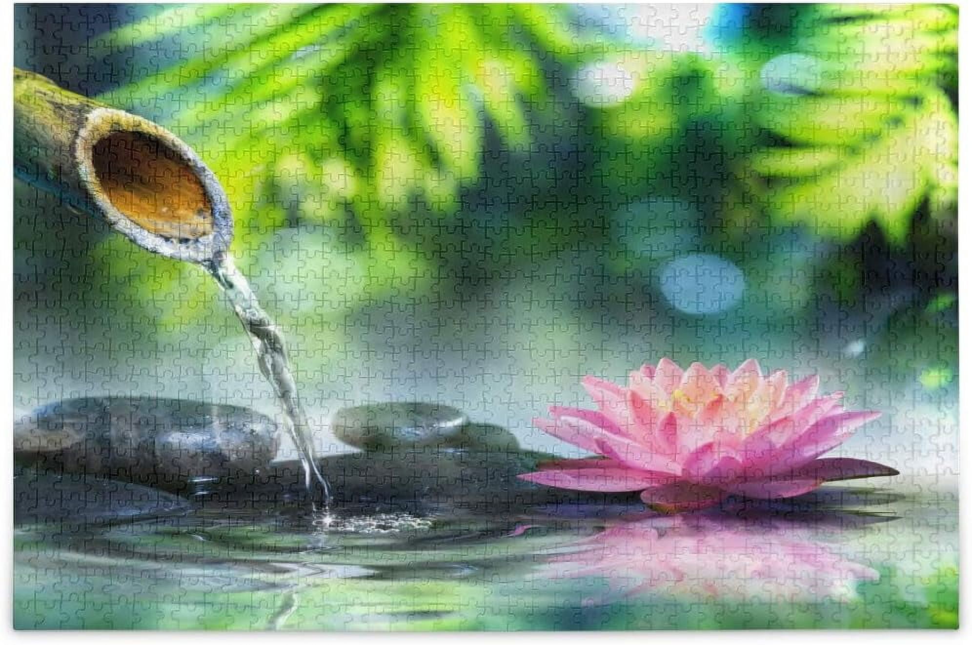Puzzles for Adults 1000 Piece Zen Garden Black Stones Pink Waterlily ...