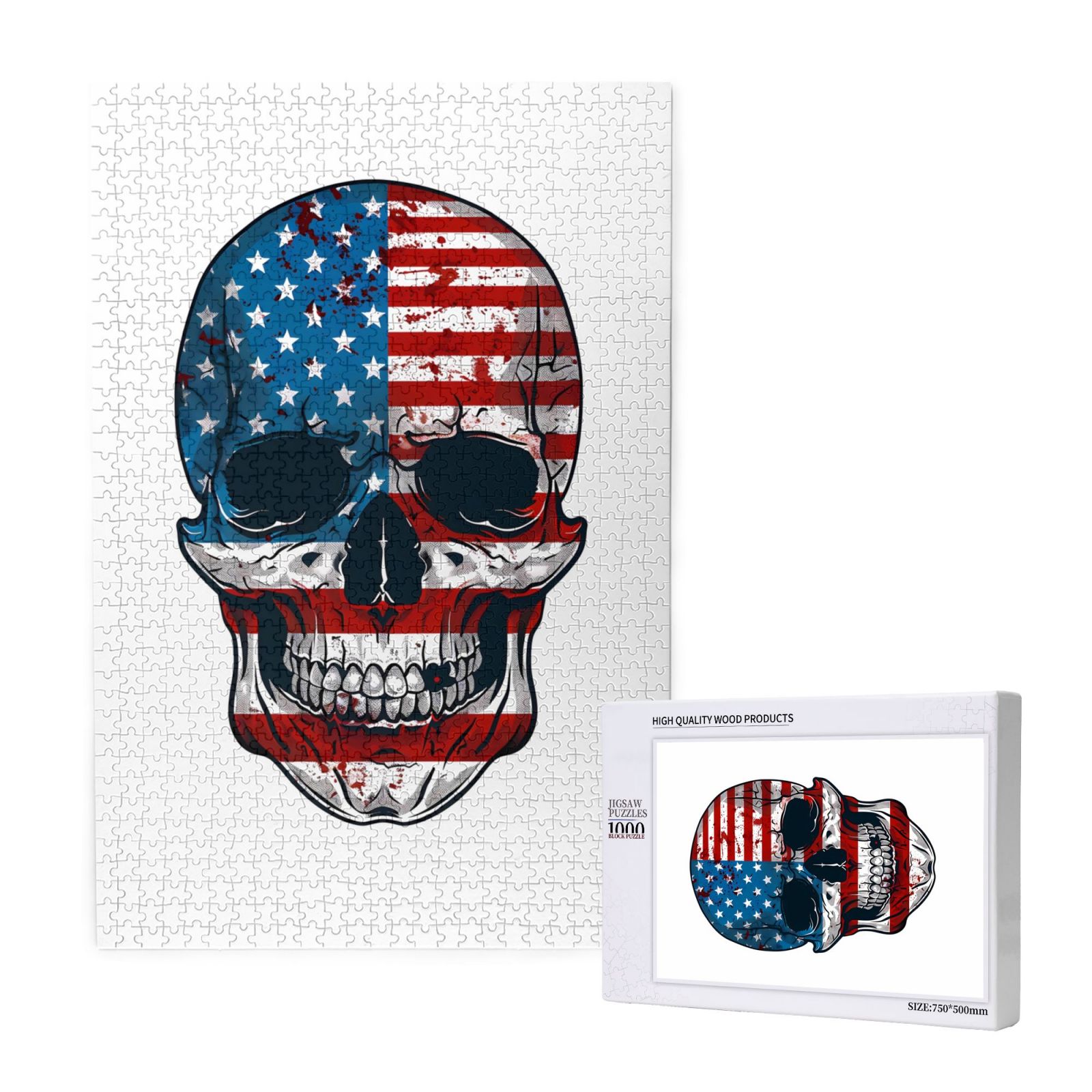 Puzzles for Adults 1000 Pieces - American Flag Skull 20x30 In Wood ...