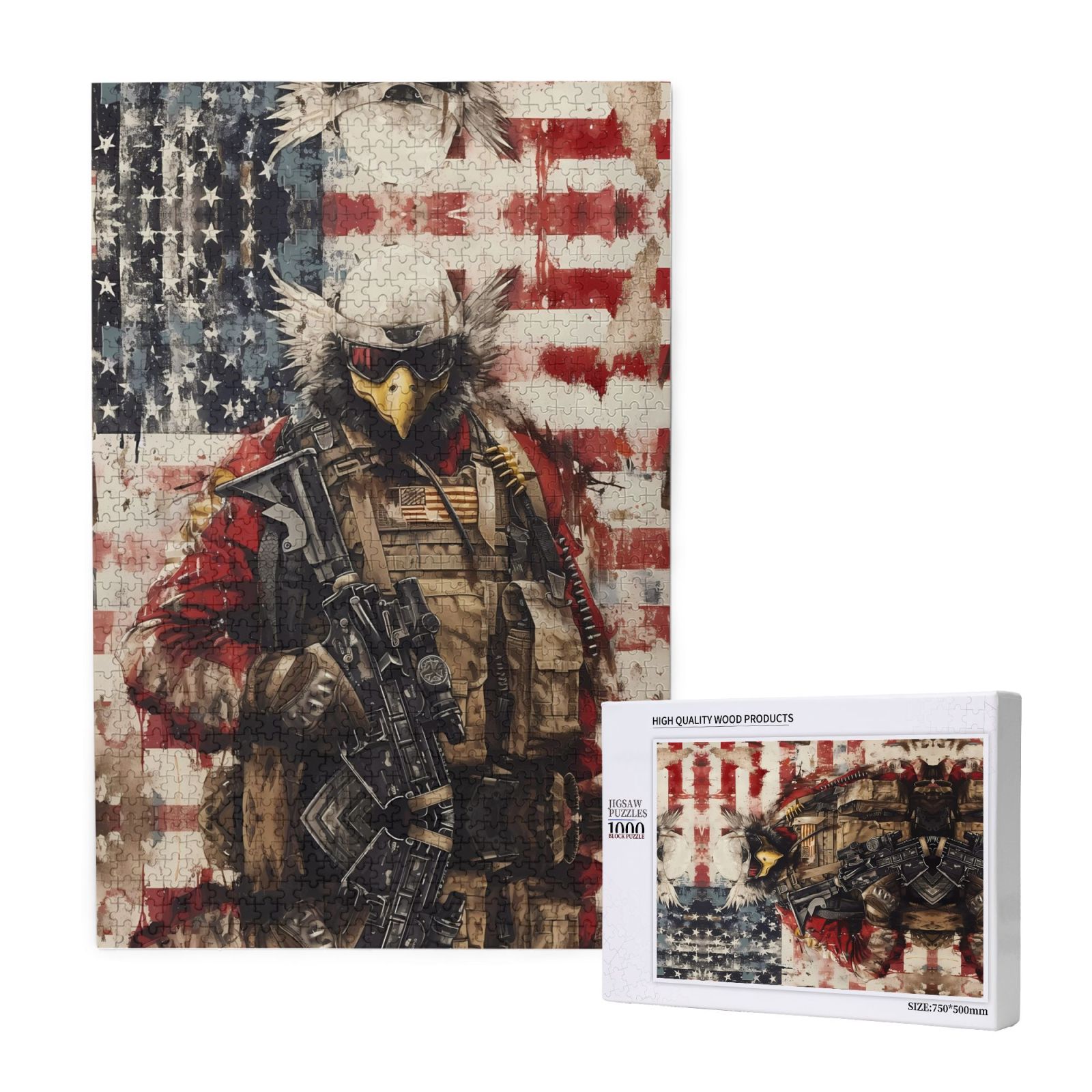 Puzzles for Adults 1000 Pieces - Bald Eagle Soldier 20x30 In Wood Brain ...