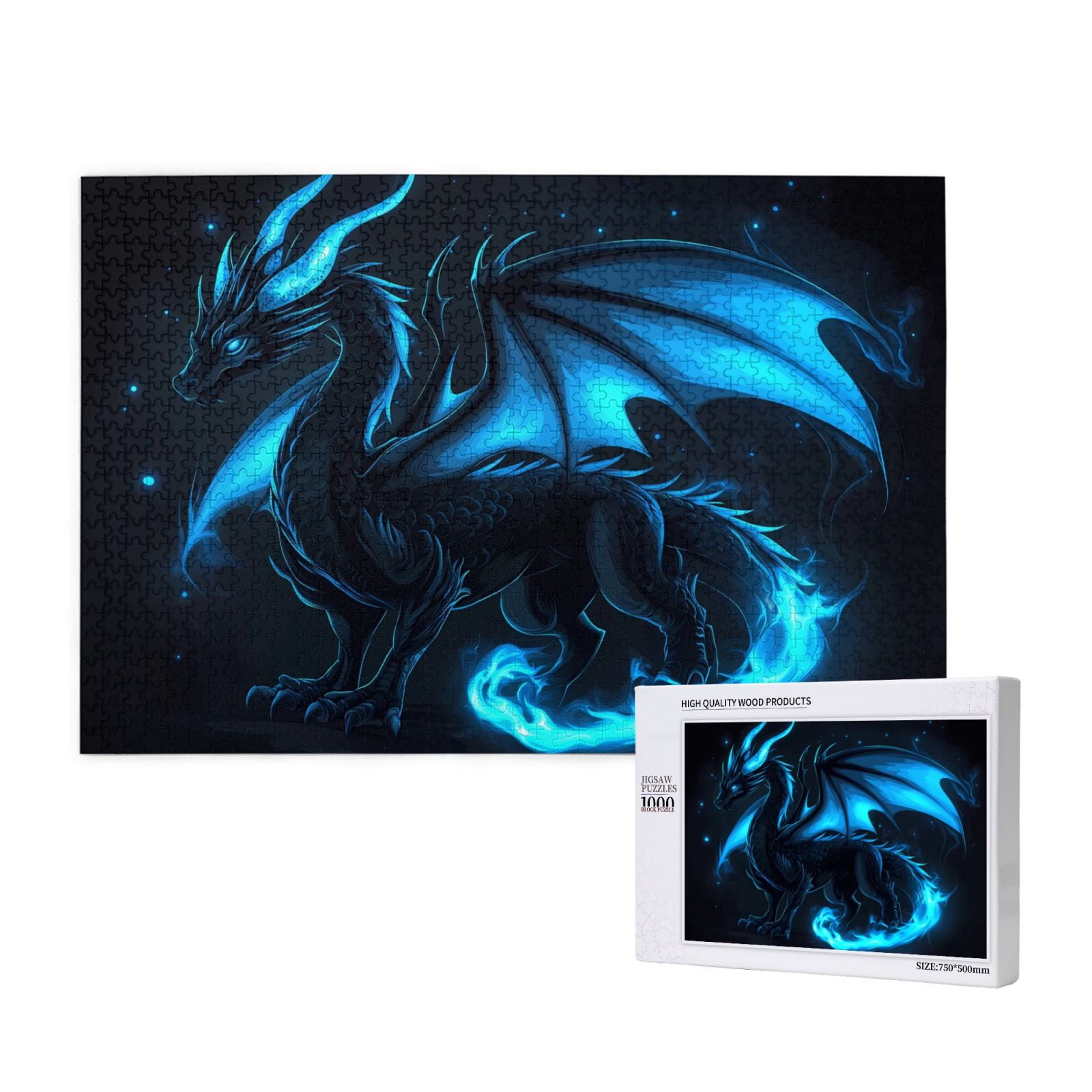 Puzzles for Adults 1000 Pieces, Blue Flame Dragon Aura Challenging ...