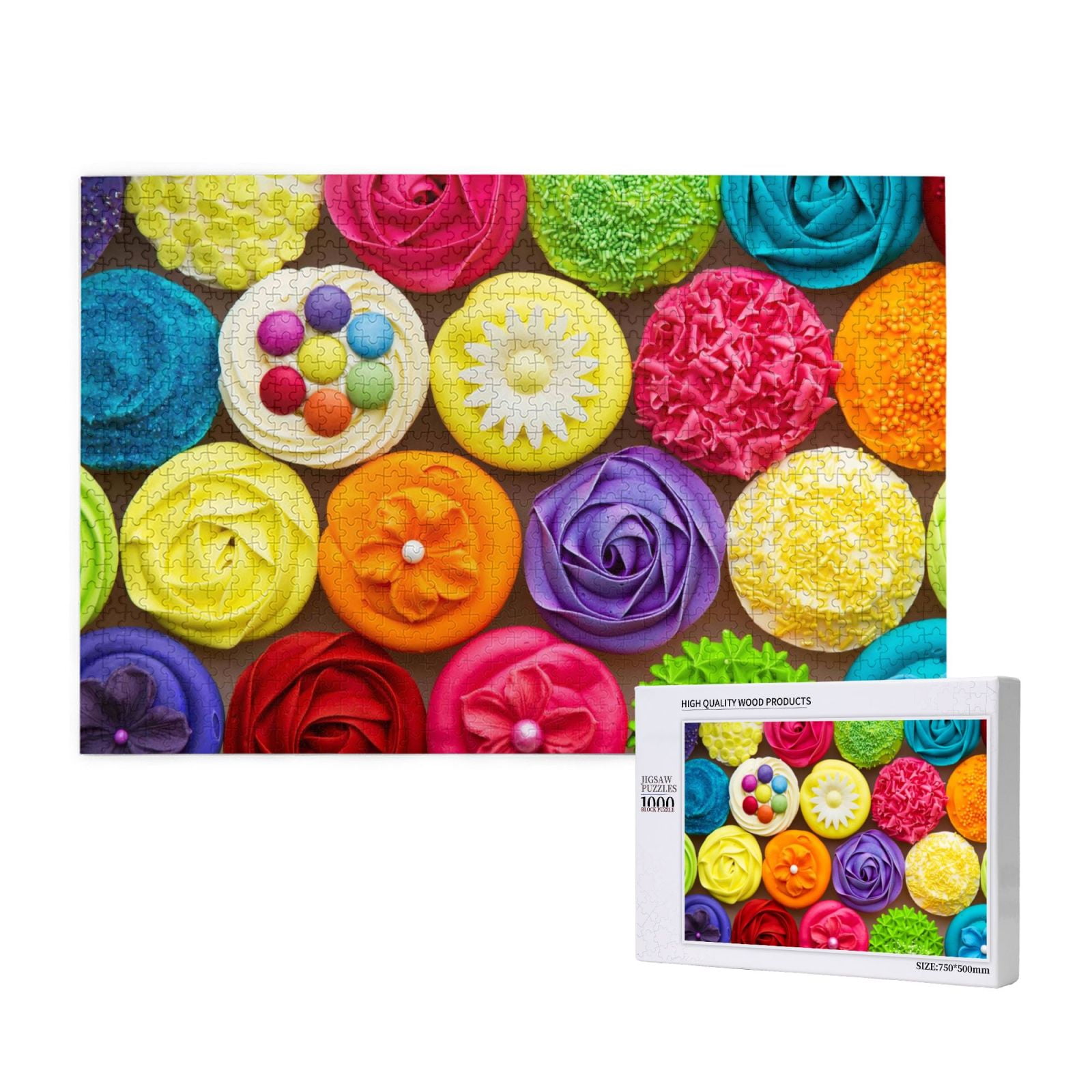 Puzzles for Adults 1000 Pieces, Brightly Colored Cupcakes Challenging ...