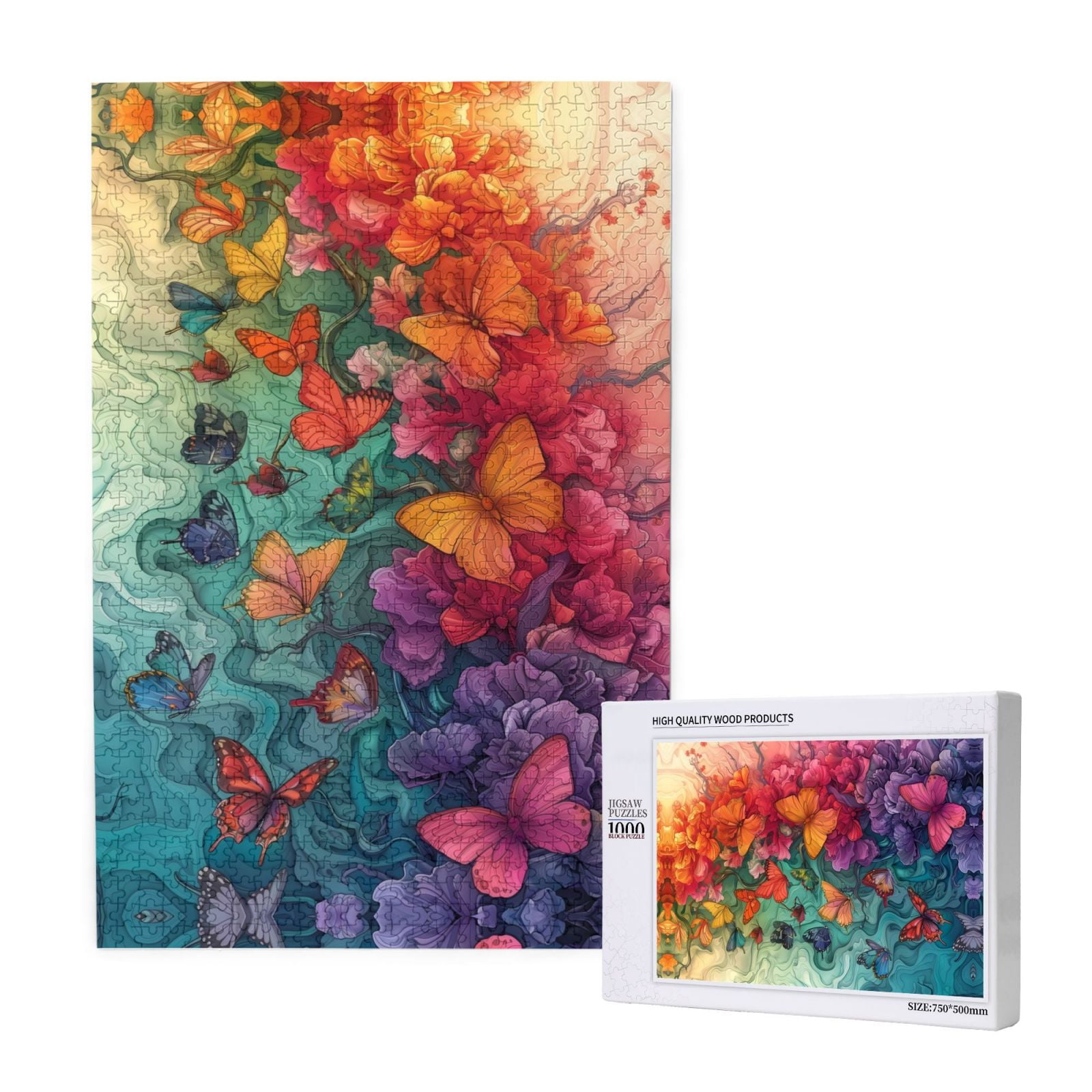 Puzzles for Adults 1000 Pieces - Butterfly Flower Cascade 20x30 In Wood ...