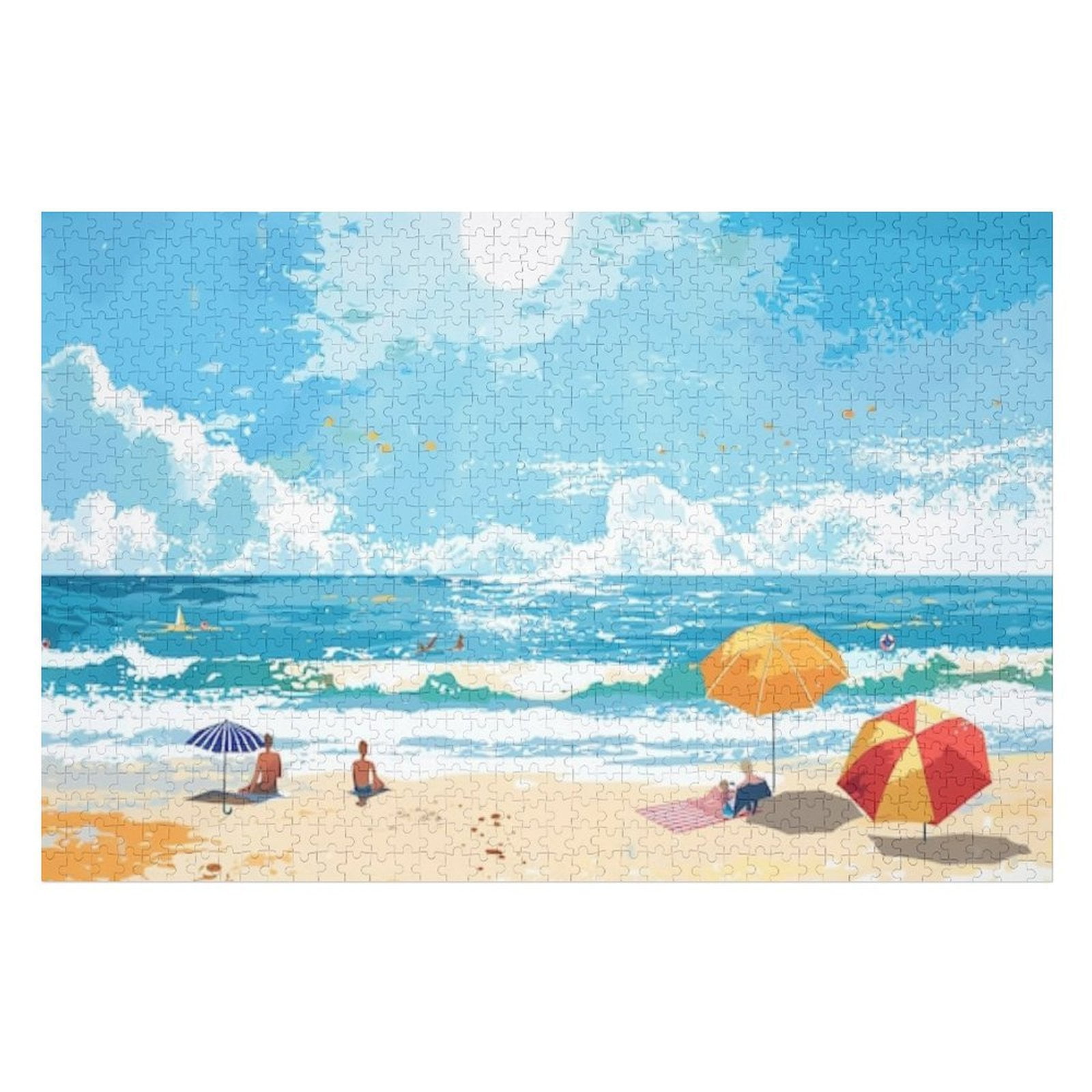 Puzzles for Adults 1000 Pieces - Cartoon Beach Scene With People ...
