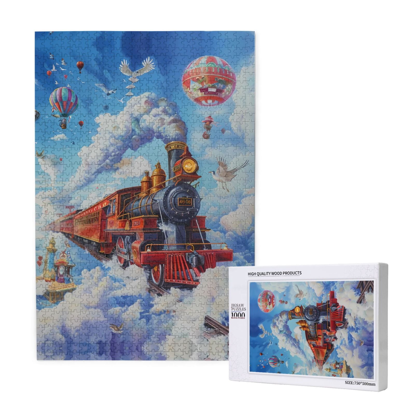 Puzzles for Adults 1000 Pieces - Cartoon Train Hot Air Balloon 20x30 In ...