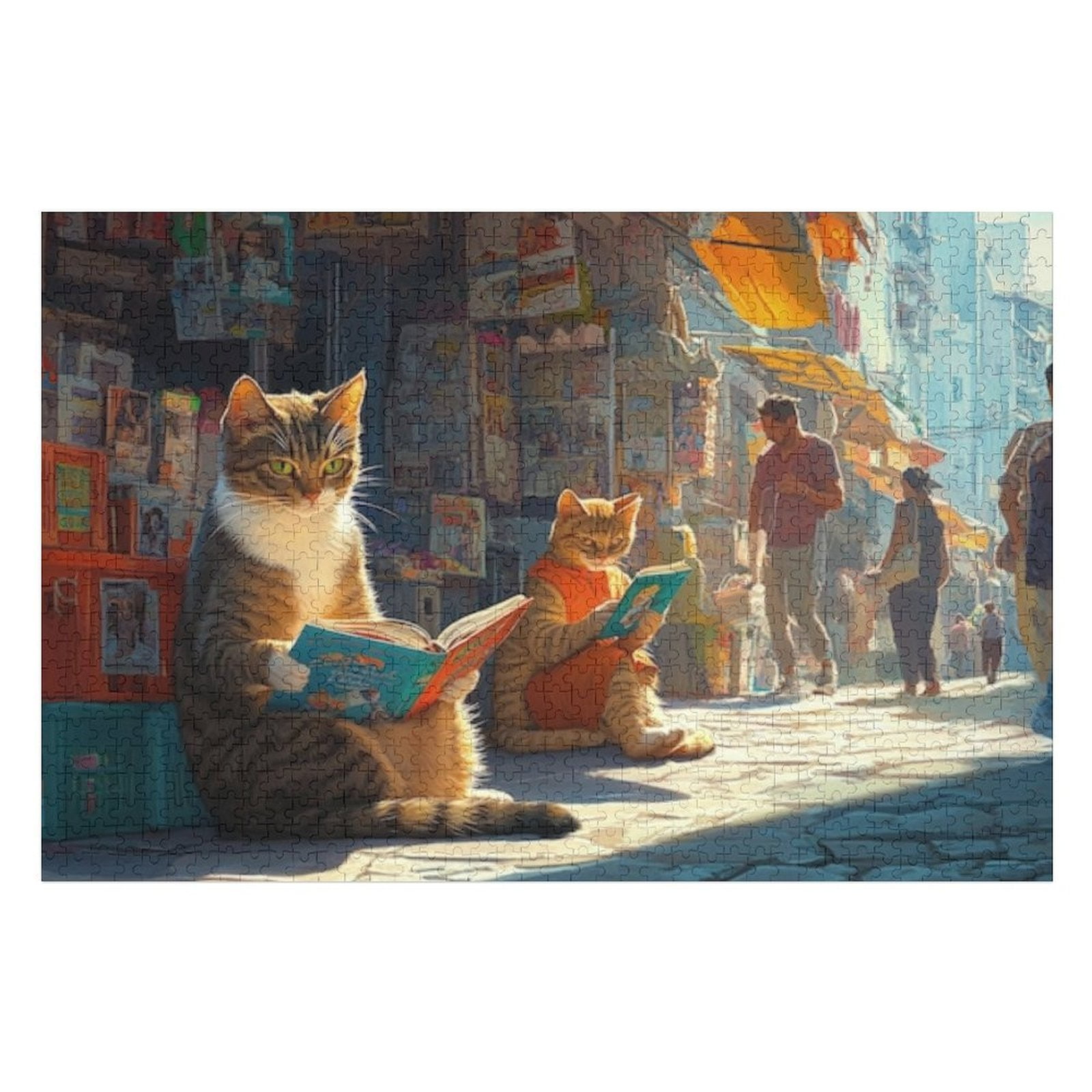 Puzzles for Adults 1000 Pieces - Cat Sitting Ground Reading Book ...