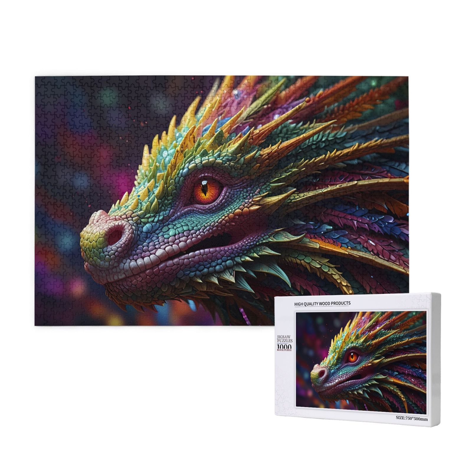 Puzzles for Adults 1000 Pieces, Colorful Dragon Head Profile ...