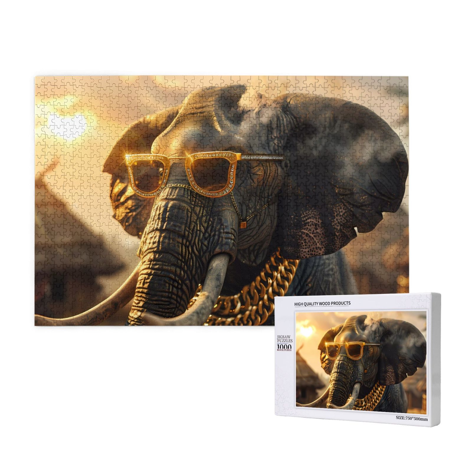 Puzzles for Adults 1000 Pieces, Cool Sunglasses Elephant Art ...