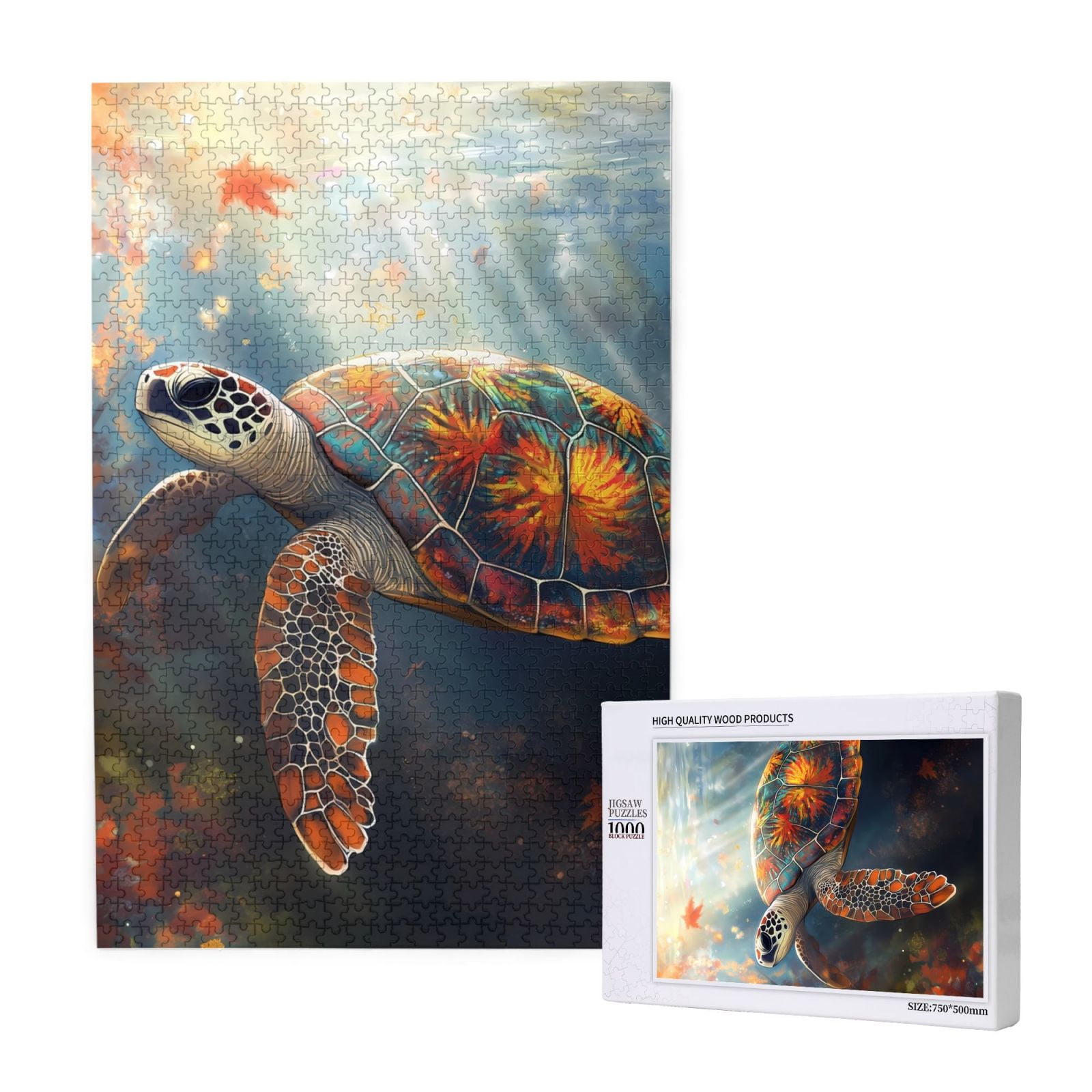 Puzzles for Adults 1000 Pieces - Cute Maple Leaf Turtle 20x30 In Wood ...