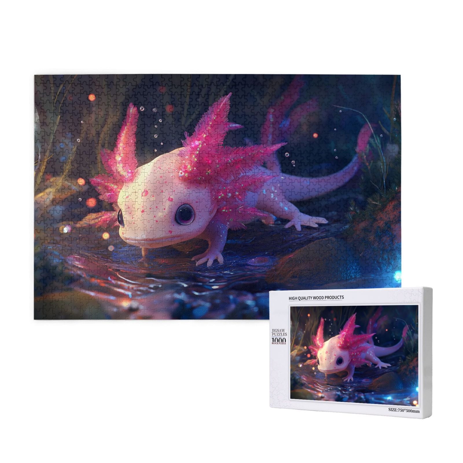 Puzzles for Adults 1000 Pieces, Cute Pink Fantasy Axolotl Challenging ...