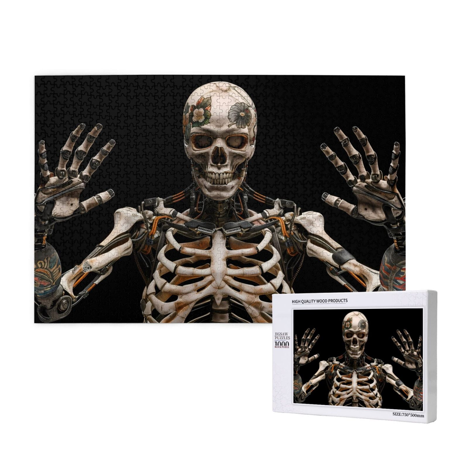 Puzzles for Adults 1000 Pieces, Cyber Skeleton With Tattoos Challenging ...