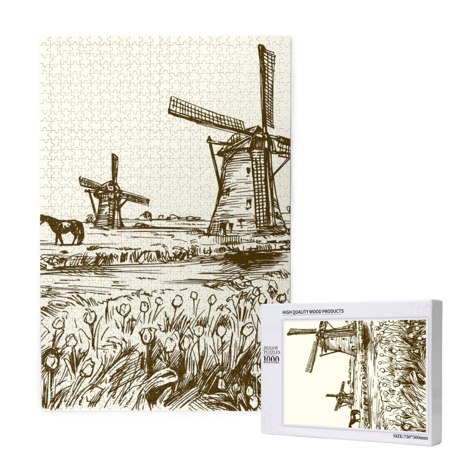 Puzzles for Adults 1000 Pieces - Dutch Windmill 20x30 In Wood Brain ...