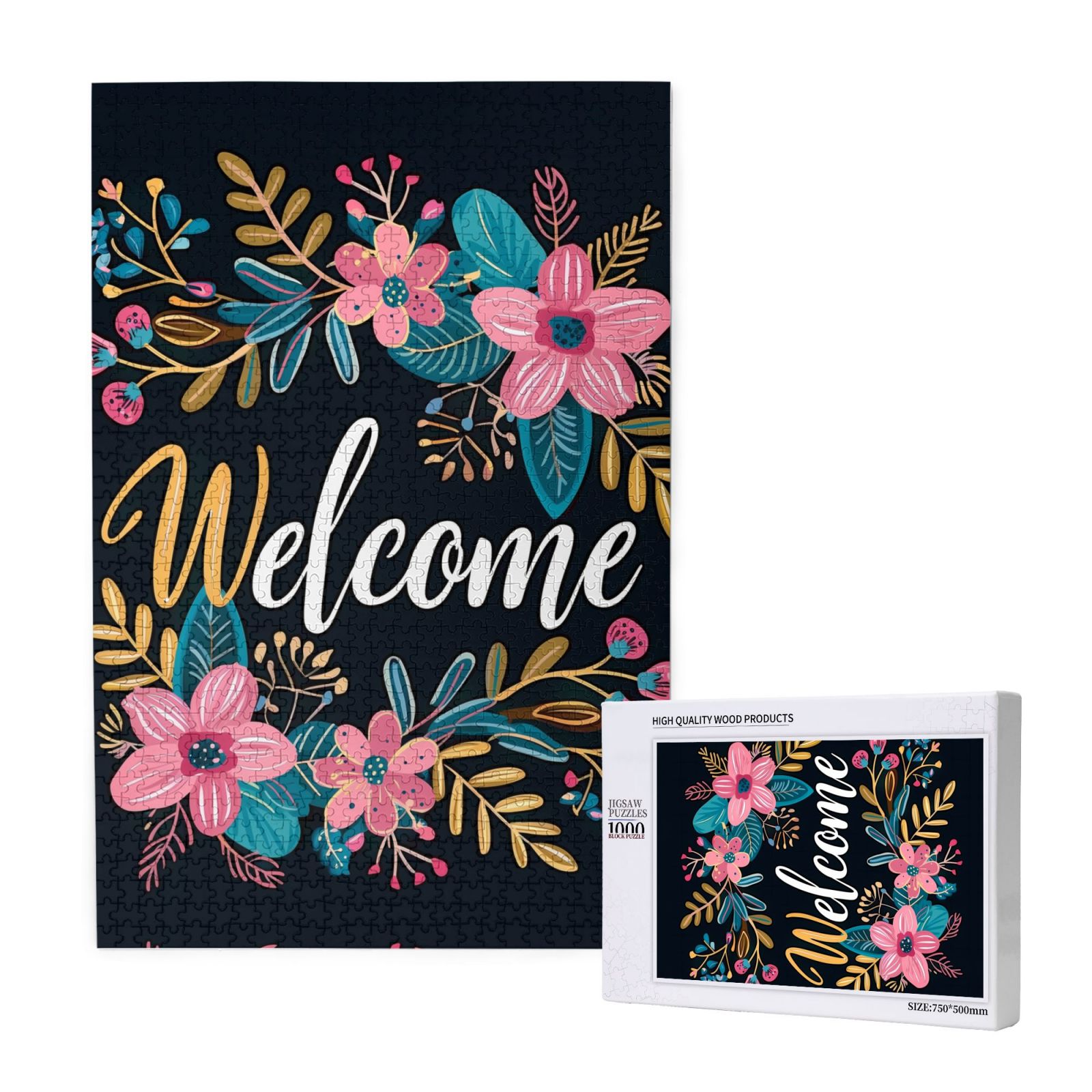 Puzzles for Adults 1000 Pieces, Floral Welcome Sign Challenging Jigsaw ...
