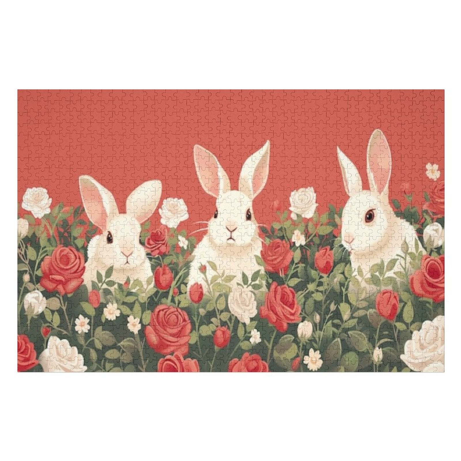Puzzles for Adults 1000 Pieces - Four White Rabbits Peeking Out From ...