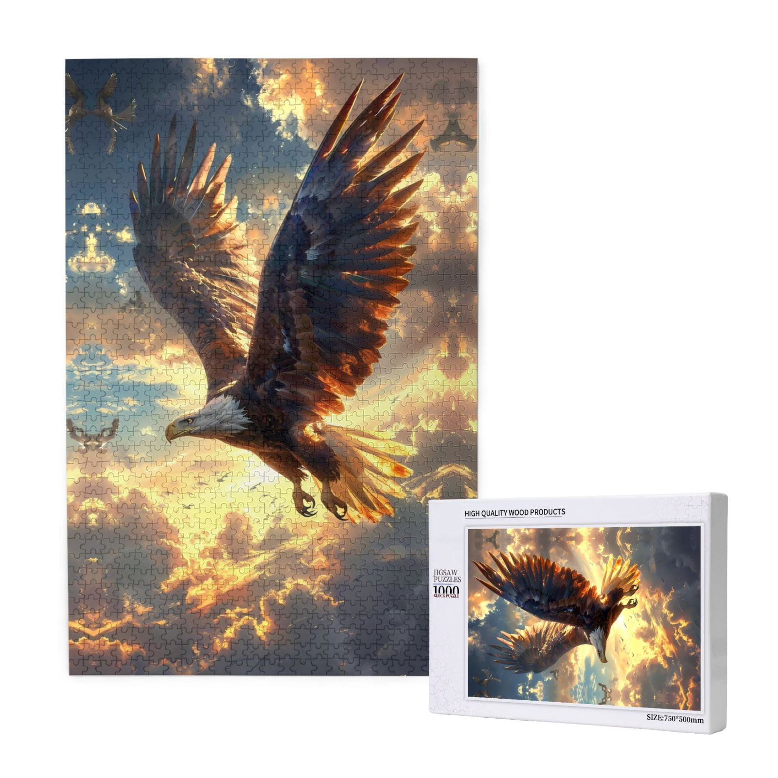 Puzzles for Adults 1000 Pieces - Golden Sky Bald Eagle 20x30 In Wood ...